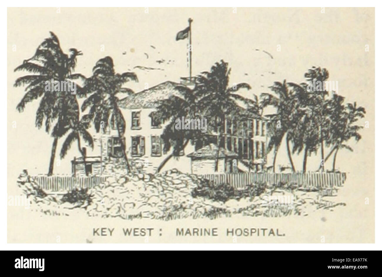 An 1891 illustration depicting the Marine Hospital in Key West, Florida ...