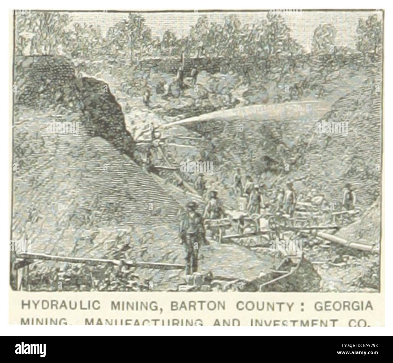 This 1891 illustration depicts hydraulic mining operations in Barton ...