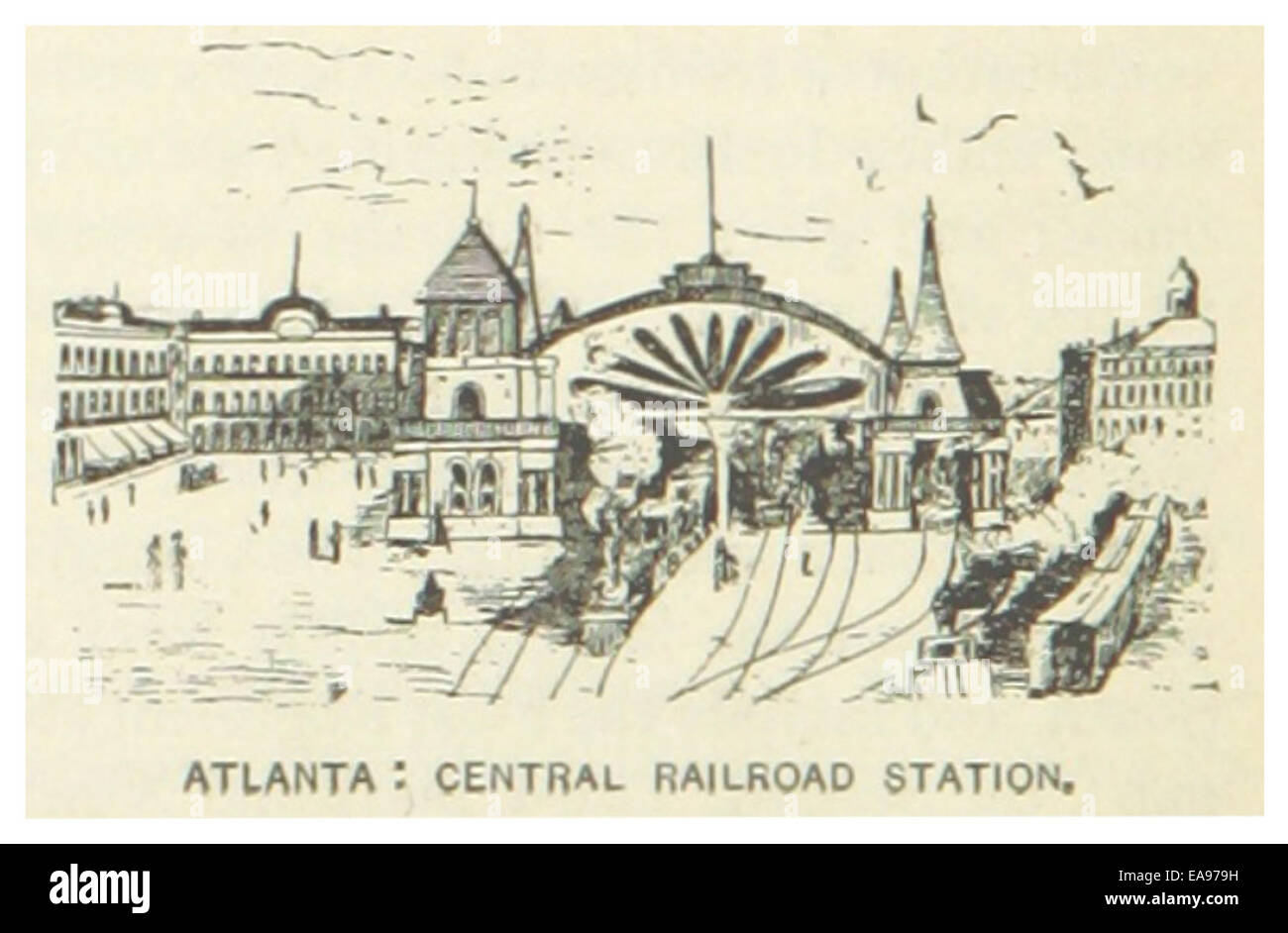 An 1891 illustration of the Central Railroad Station in Atlanta ...