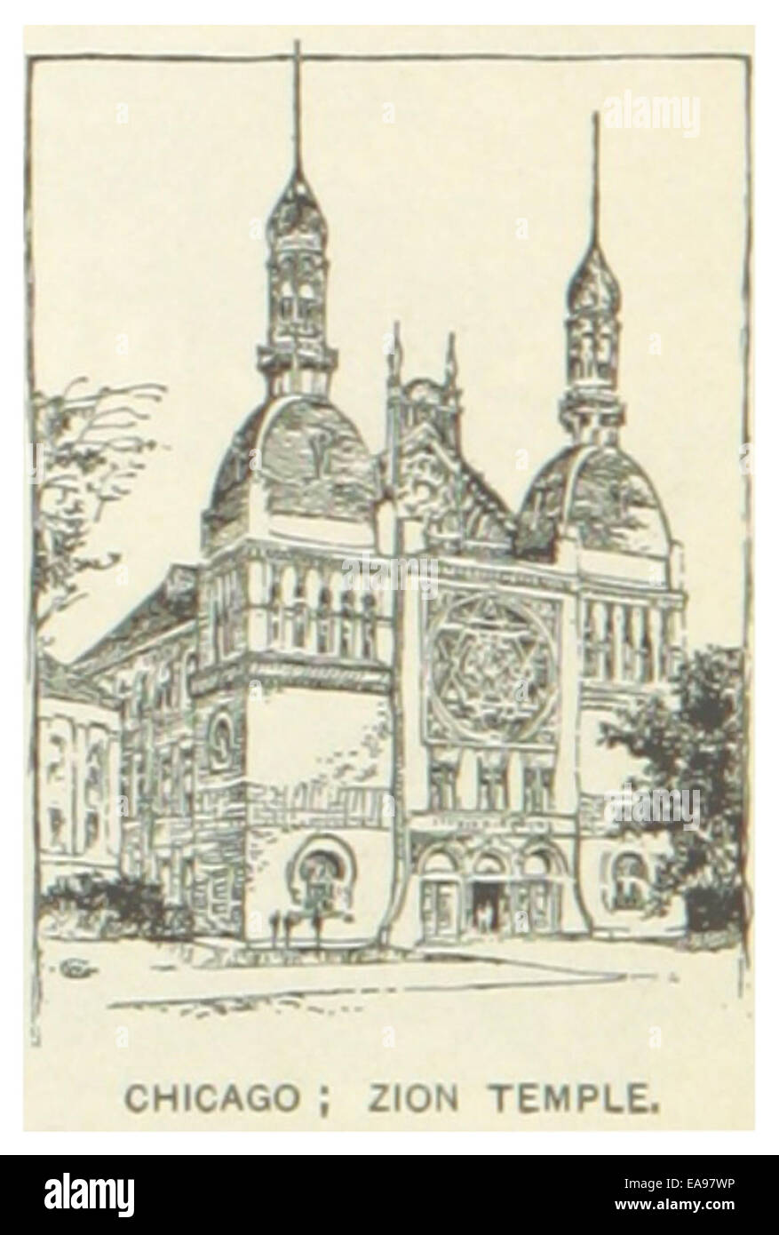 An 1891 illustration of Zion Temple in Chicago, Illinois, showcasing ...