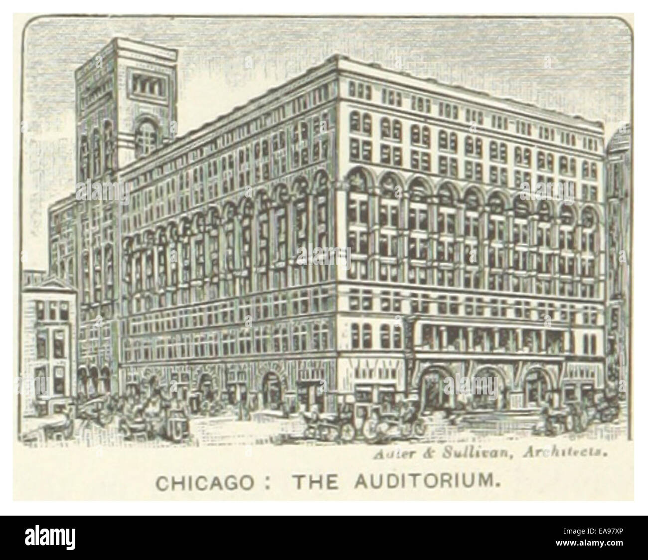 This 1891 illustration highlights the Auditorium Building in Chicago, a ...