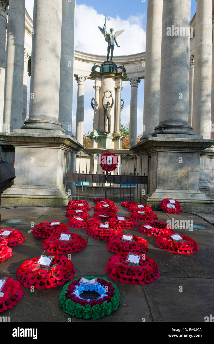 Cardiff, UK. 09th Nov, 2014. A Remembrance Sunday memorial ceremony is ...