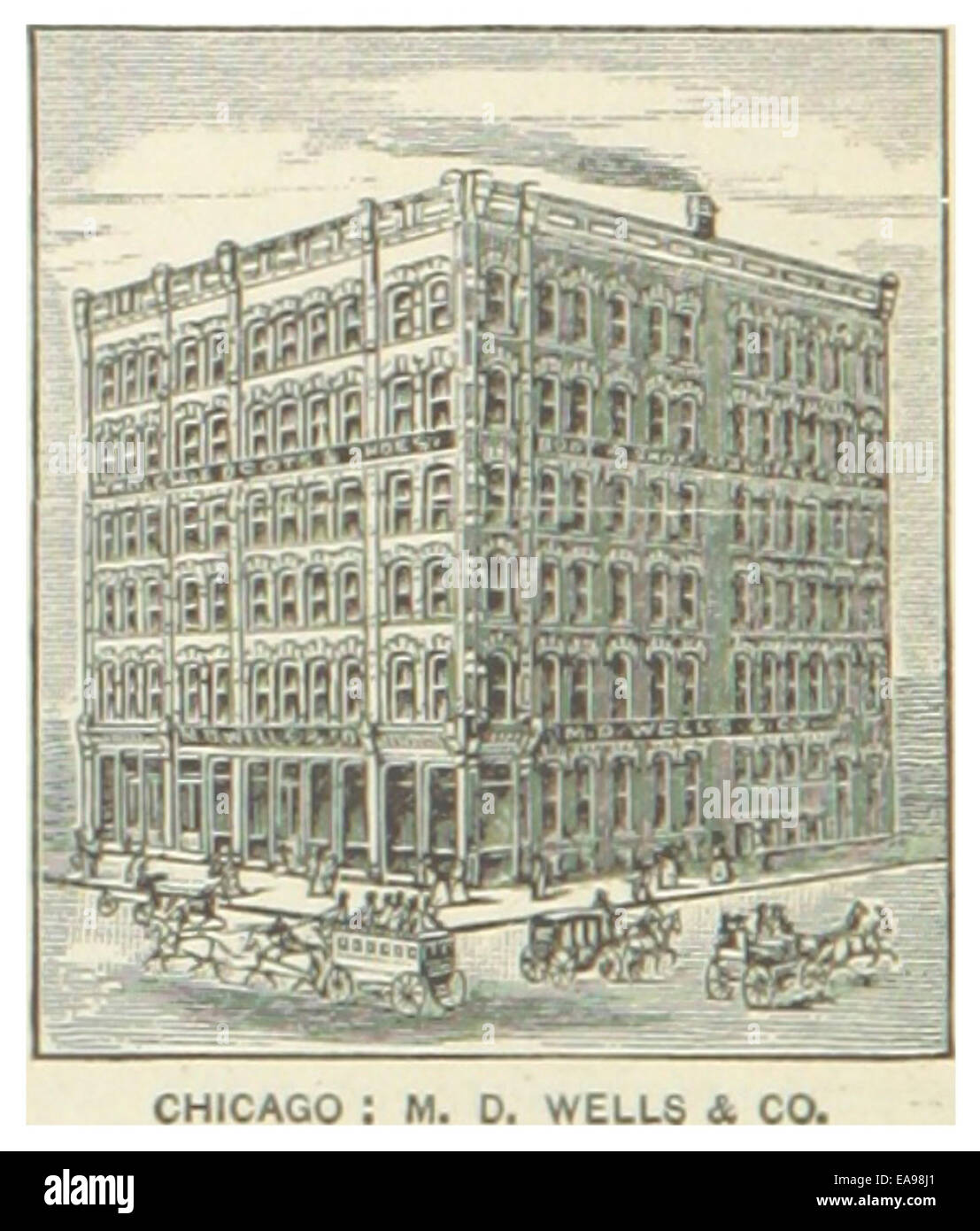 An 1891 sketch of the M.D. Wells & Company in Chicago, Illinois ...