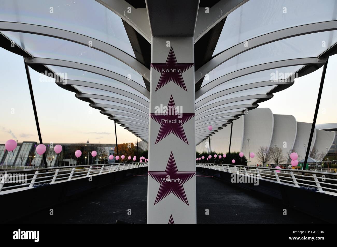 Glasgow, UK. 09th Nov, 2014. Bells Bridge leading to the SECC and Hydro ...