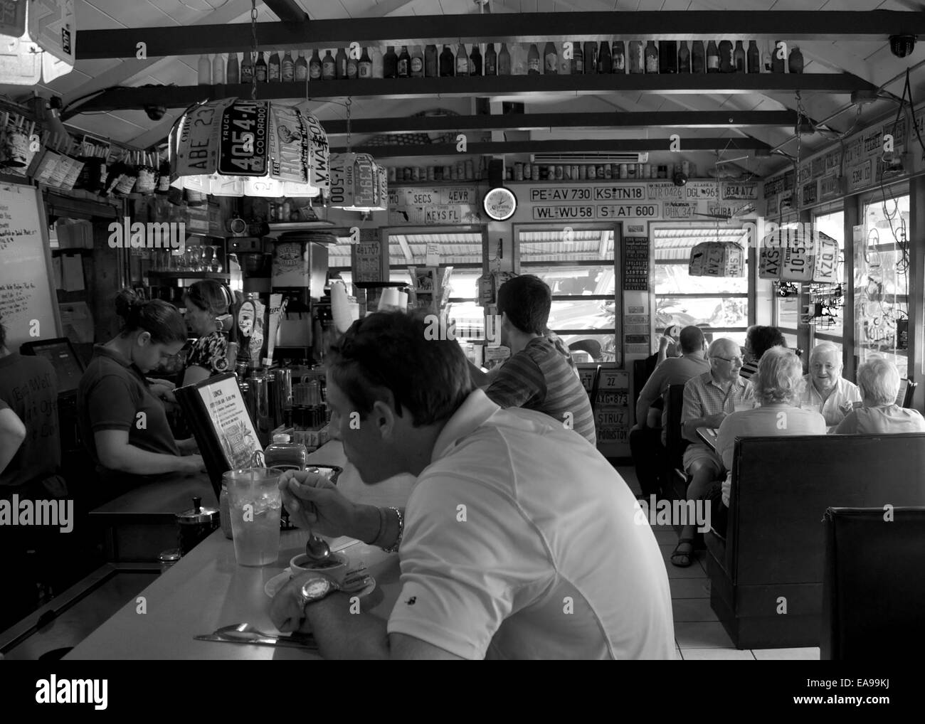 B&W, American Diner, Counter and Booths, Highway 1, Florida Keys ...