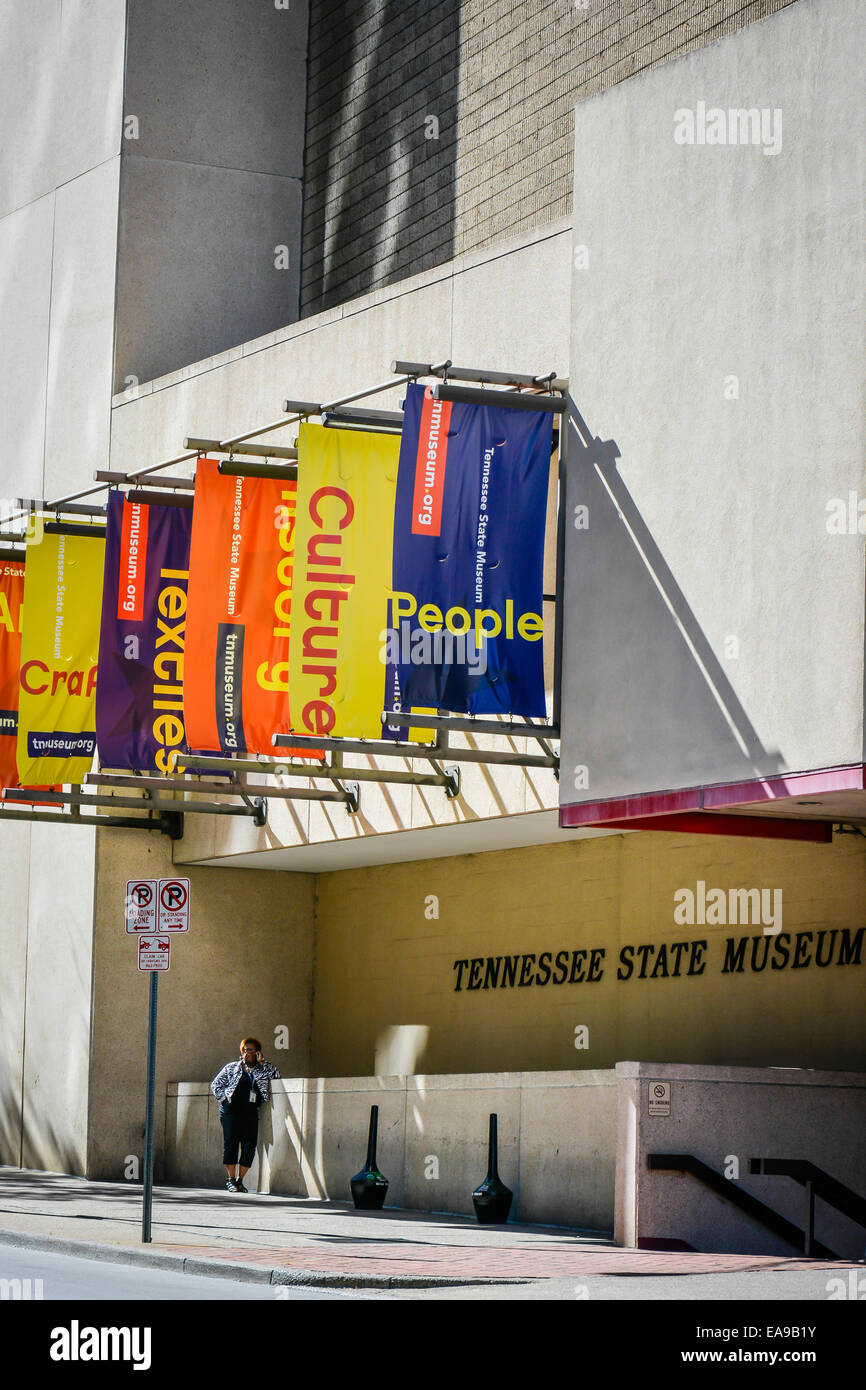 Colorful flagged entrance to the Tennessee State Museum in Nashville ...