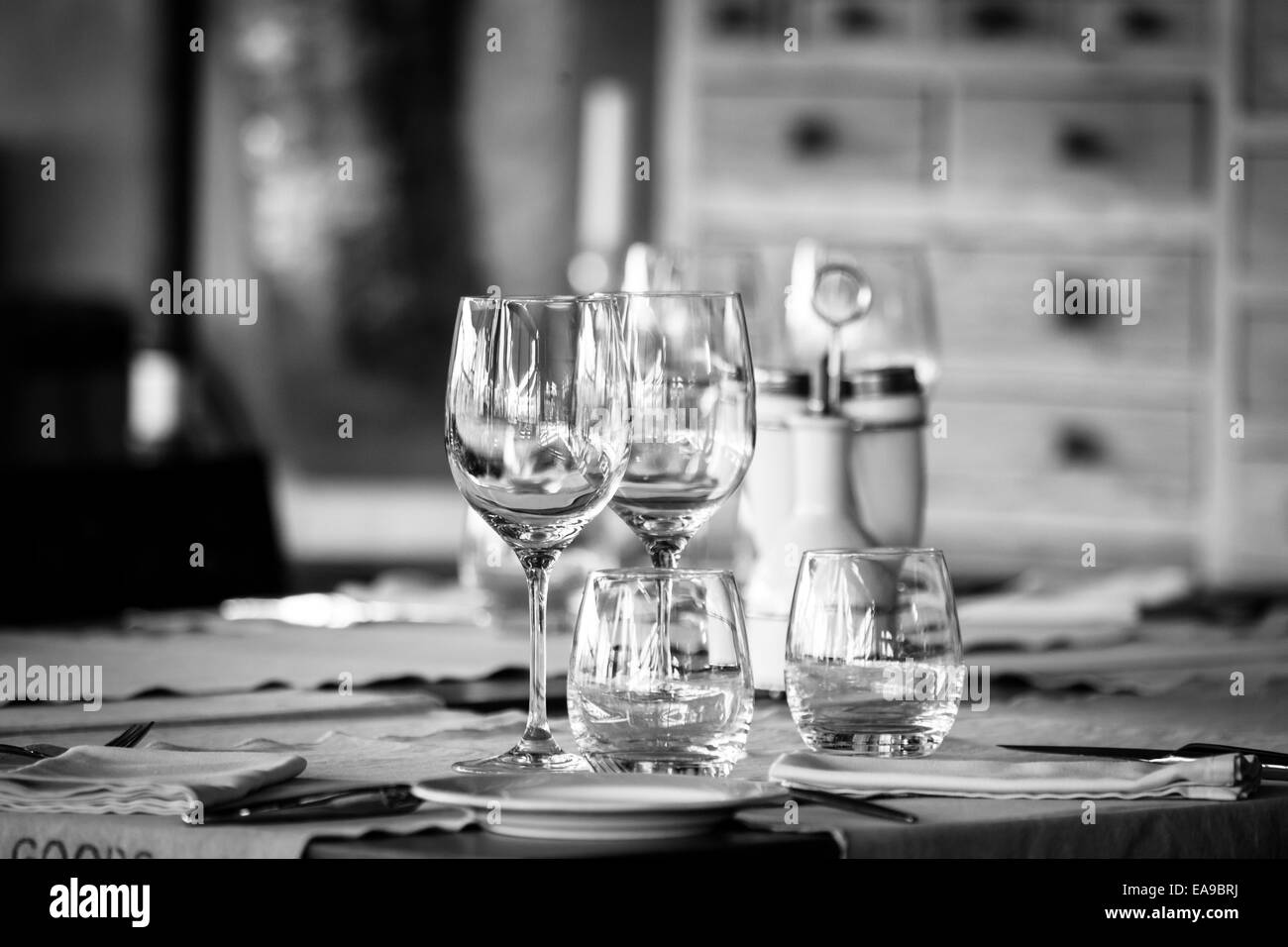 Silver service table setting Black and White Stock Photos & Images - Alamy