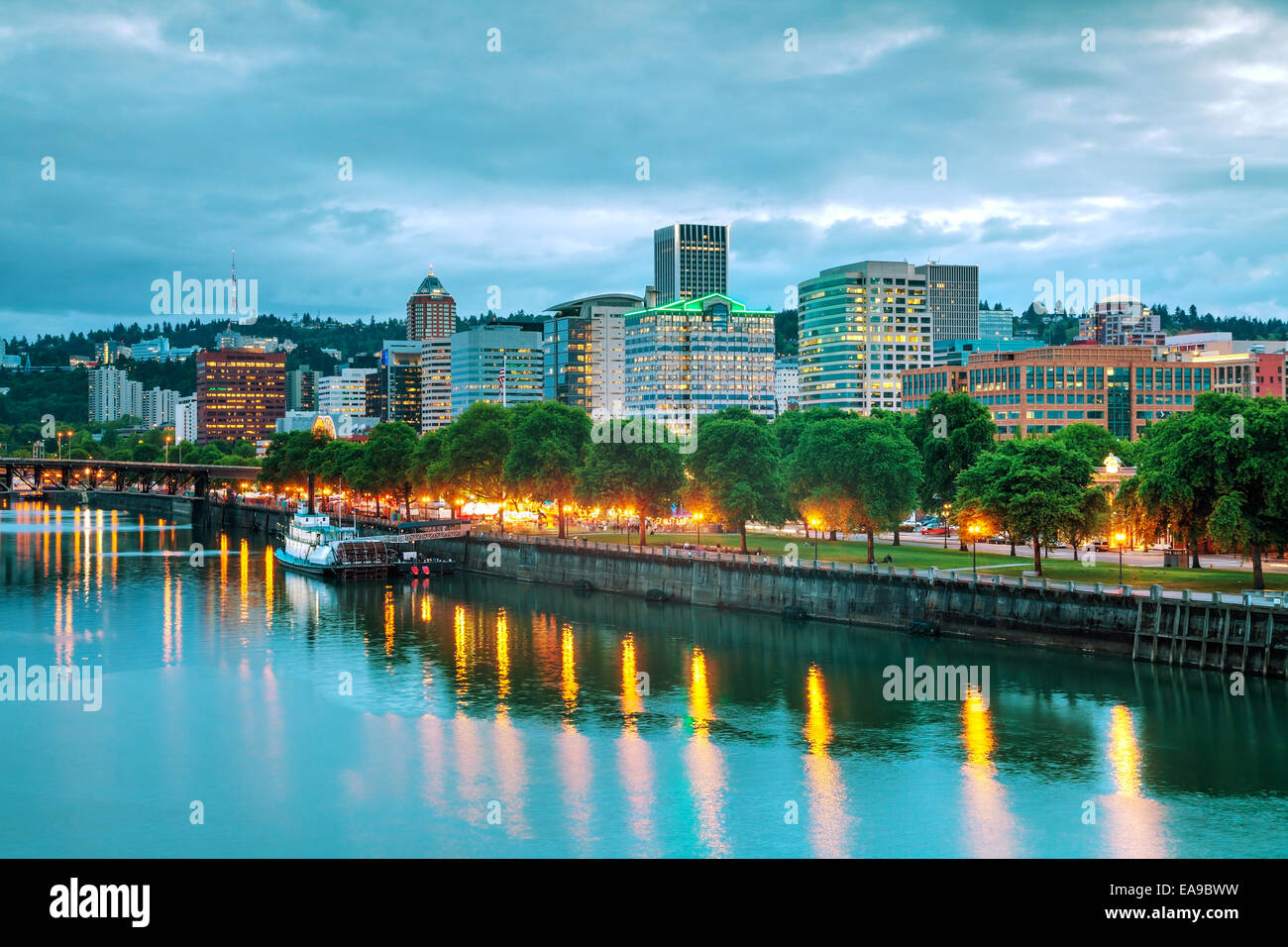 Downtown Portland, Oregon cityscape at the night time Stock Photo - Alamy