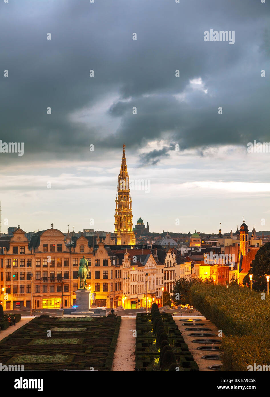 Overview of Brussels, Belgium in the evening Stock Photo - Alamy