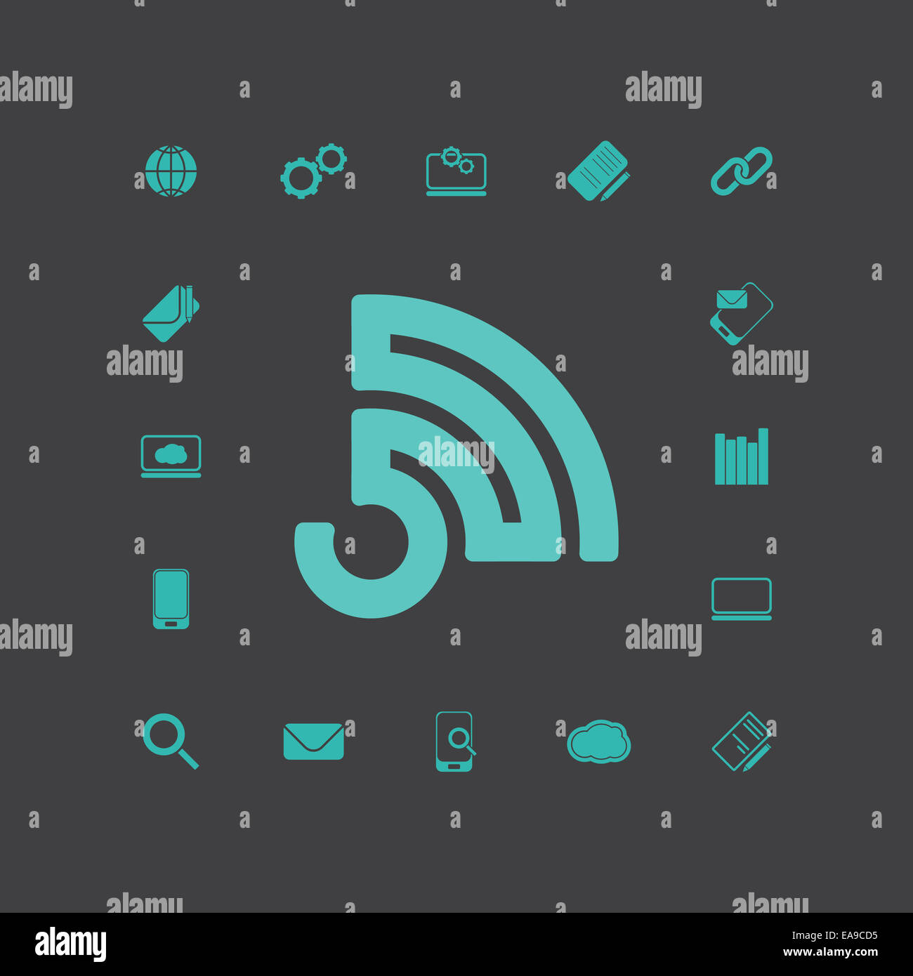 set of web business icons and wireless connection symbol. vector ...