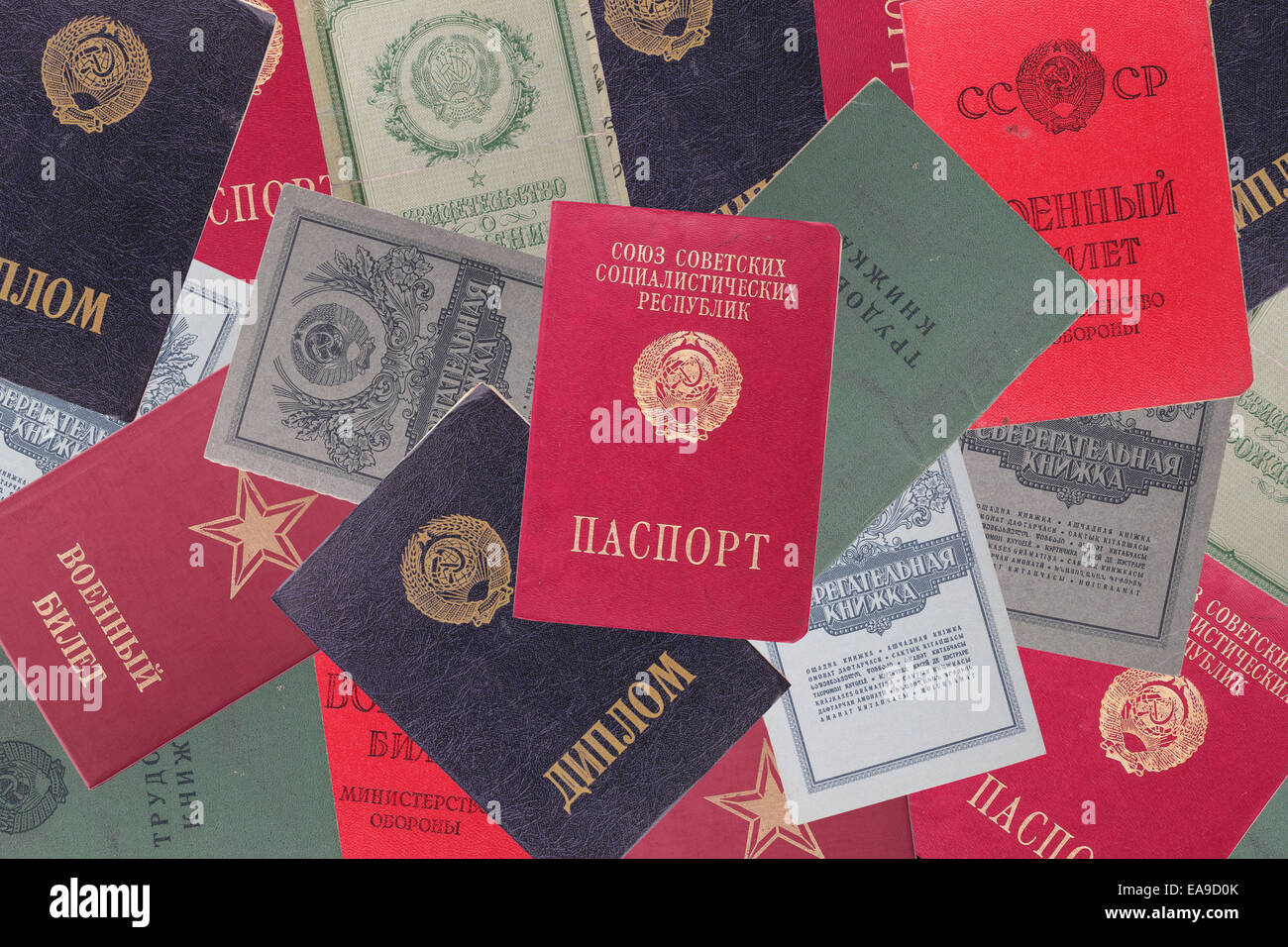 Composition from ancient Soviet documents of different function Stock ...