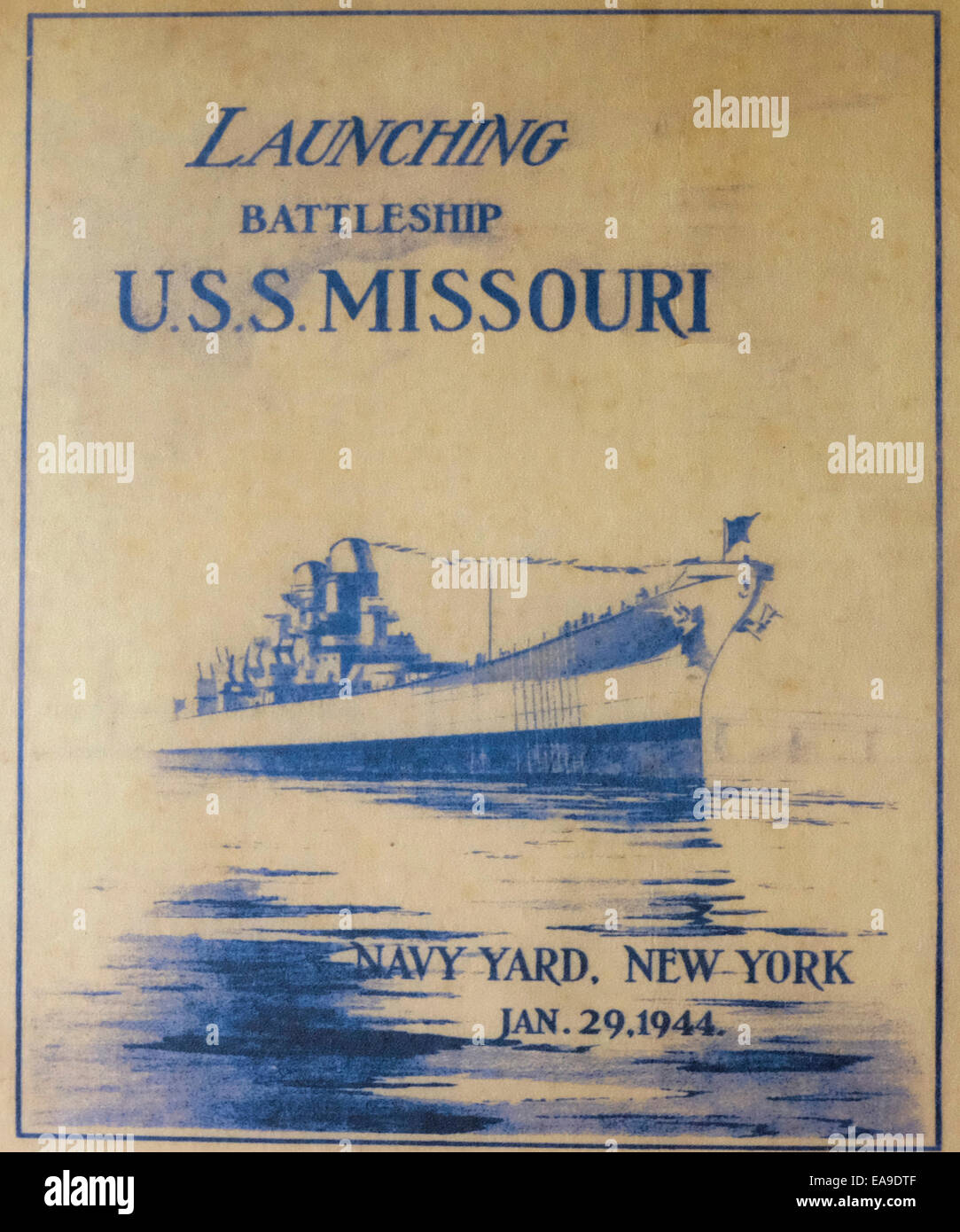 Poster for the launching of the USS Missouri, January 29, 1944 Stock ...