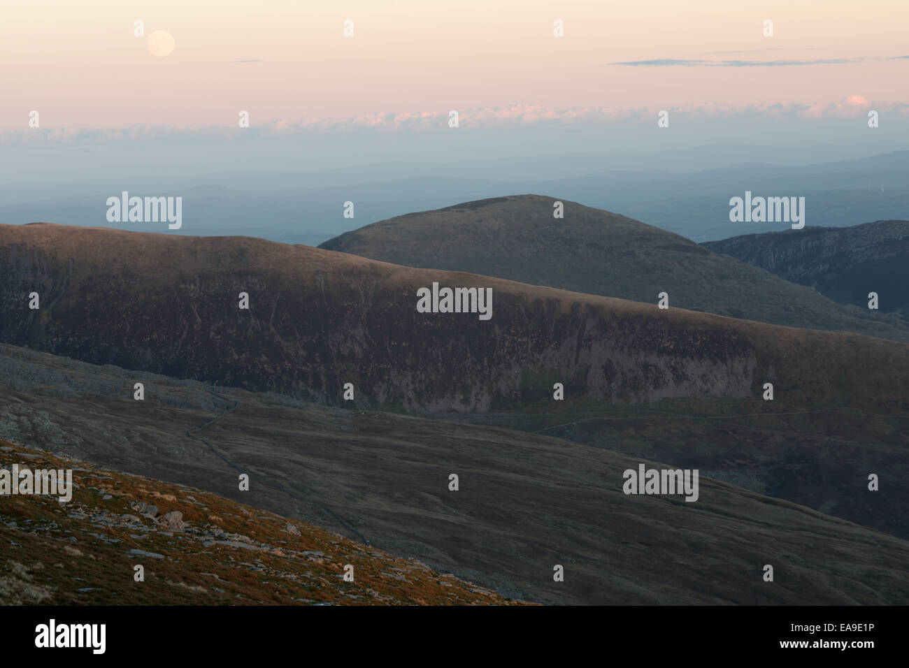 Moonrise over the Carneddau range, Snowdonia National Park, Wales, UK ...