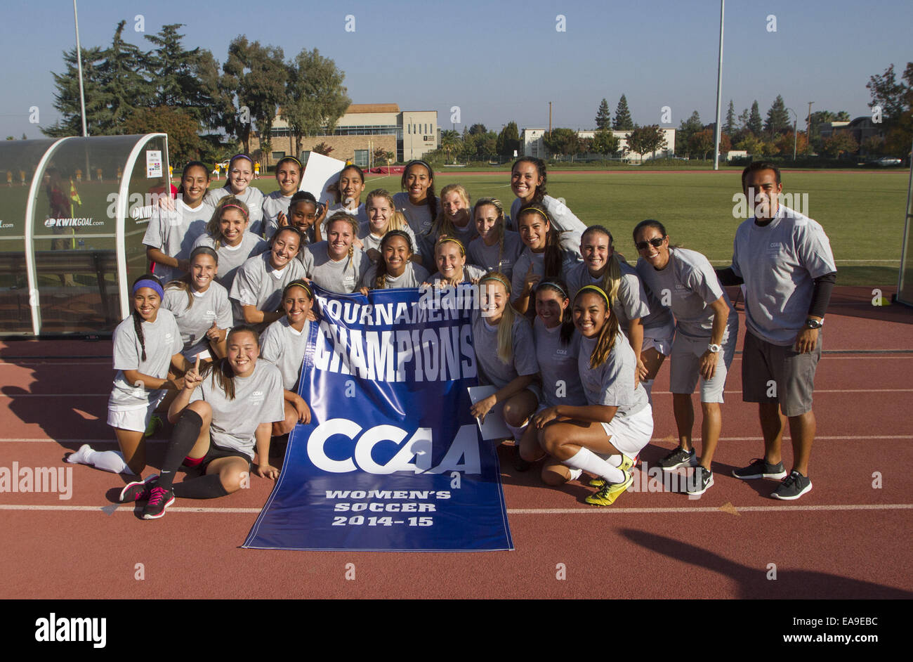 Turlock, CA, USA. 9th Nov, 2014. CSULA holds their banner after winning ...