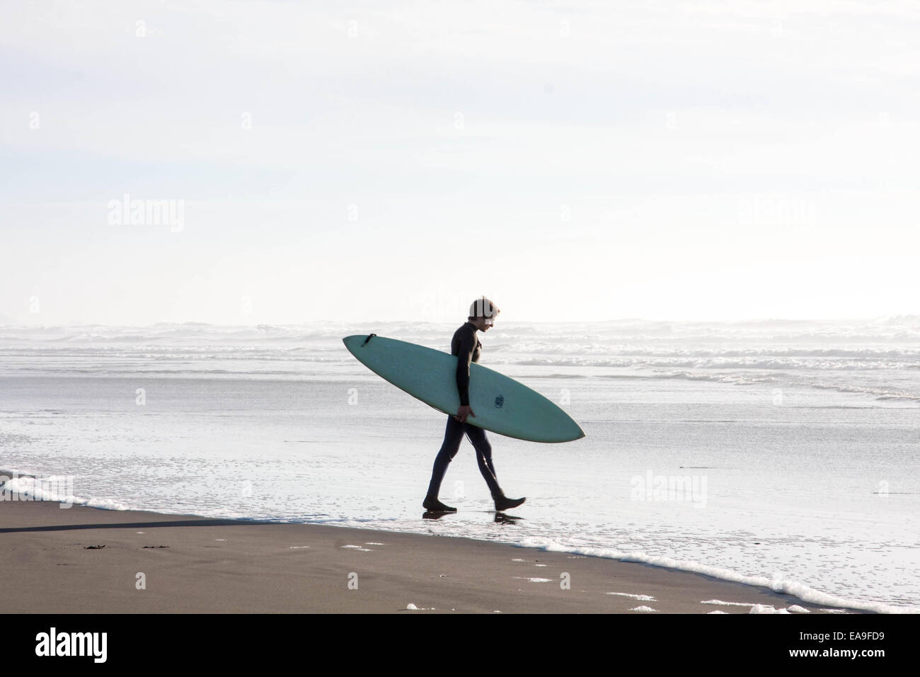 Surfer walking into the water Stock Photo - Alamy