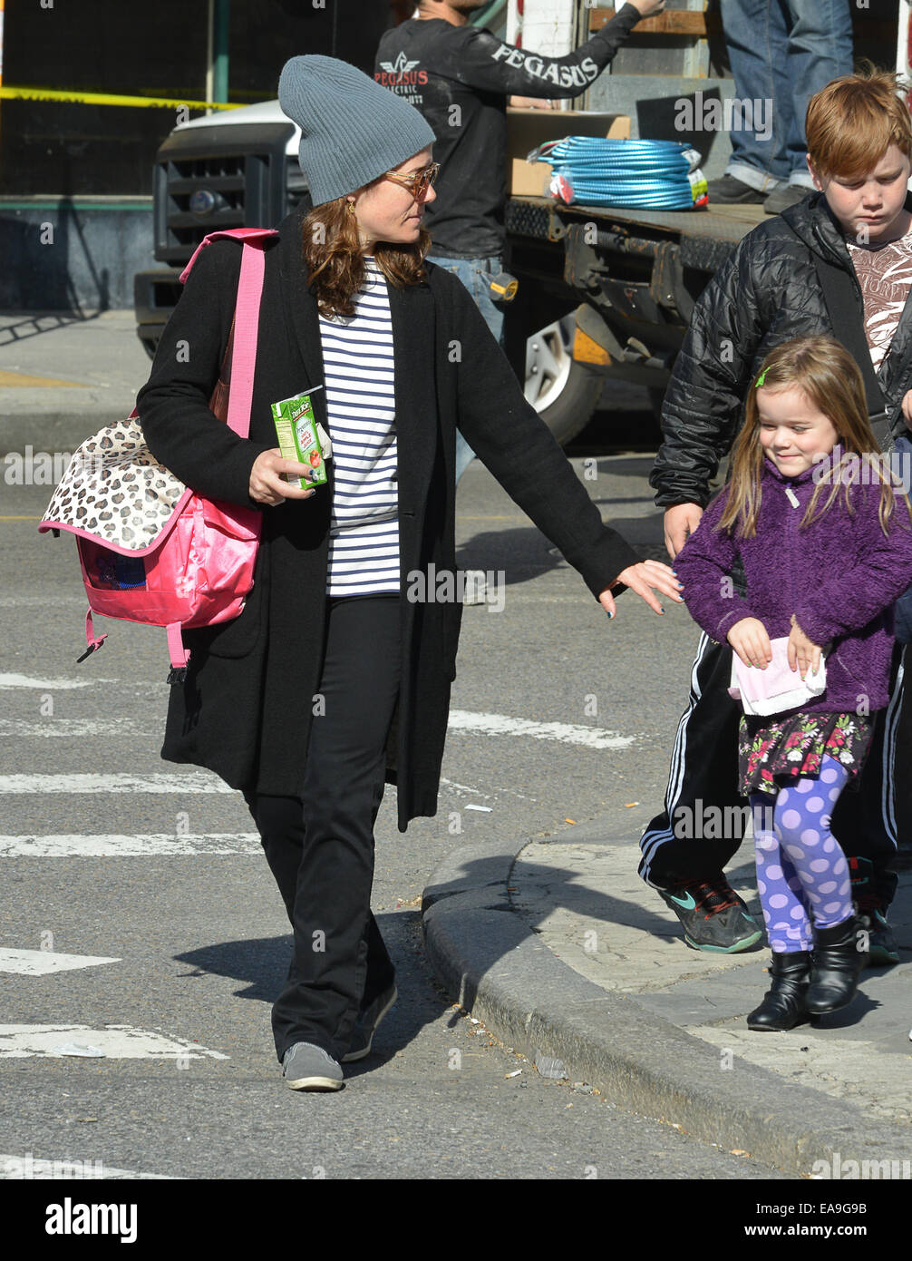 Mimi O'Donnell taking her children to school Featuring: Mimi O'Donnell ...