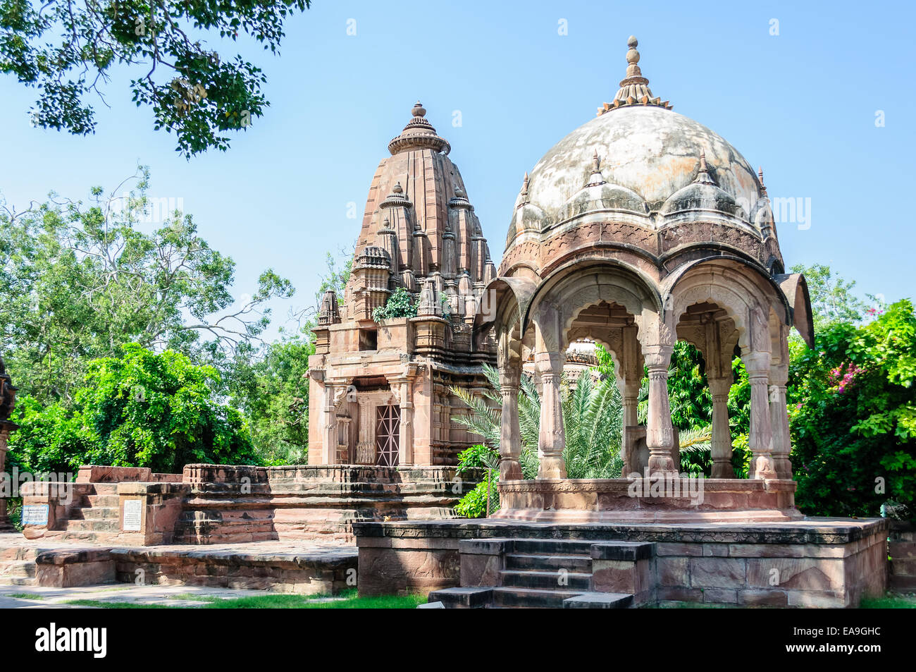 Ancient rock curved temples of Hindu Gods and godess at Mandor garden ...