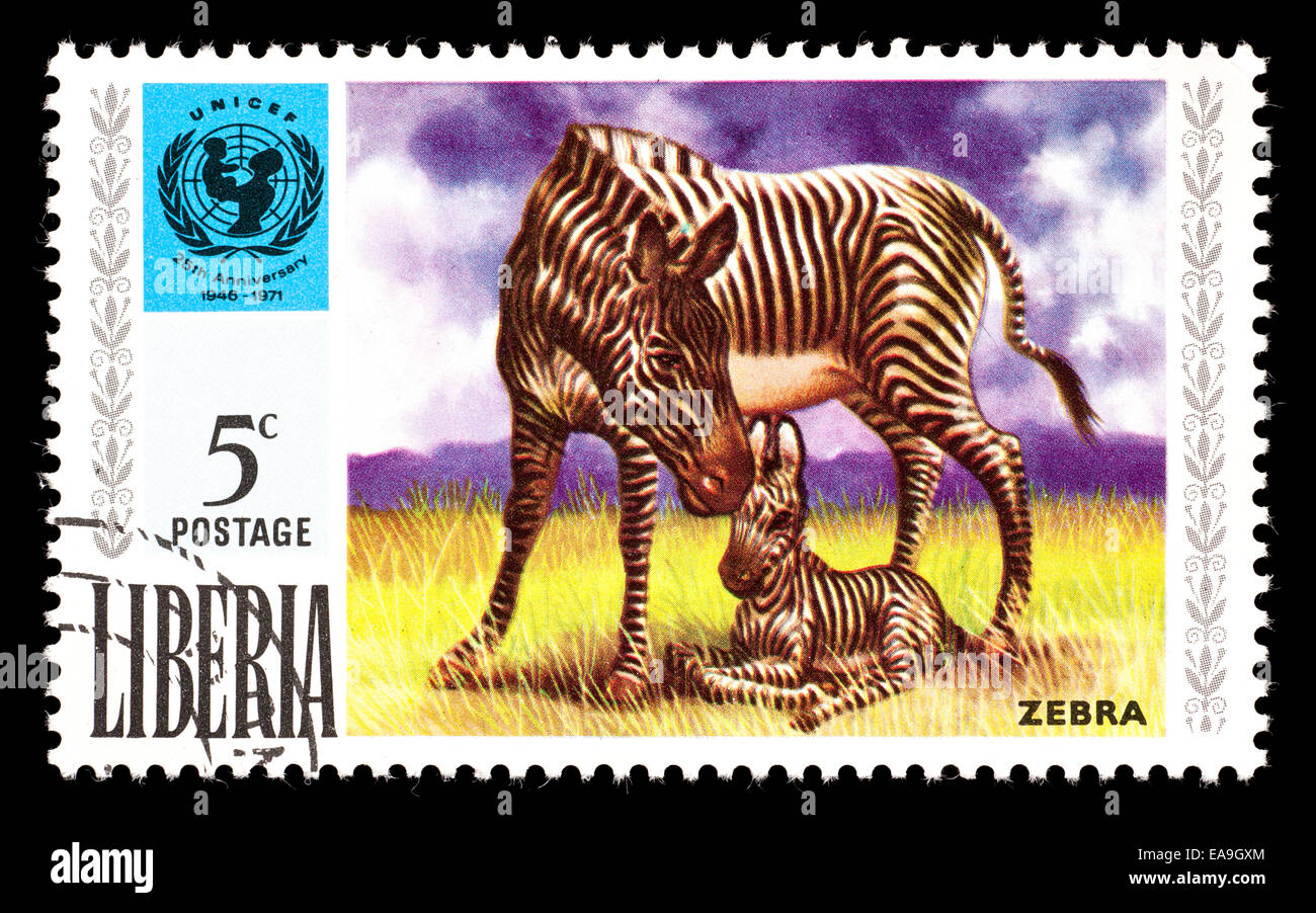Postage stamp from Liberia depicting zebras, issued in recognition of ...