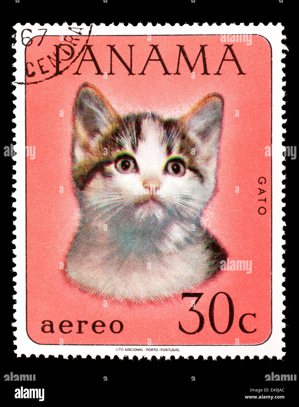 Postage stamp from Panama depicting a housecat Stock Photo - Alamy