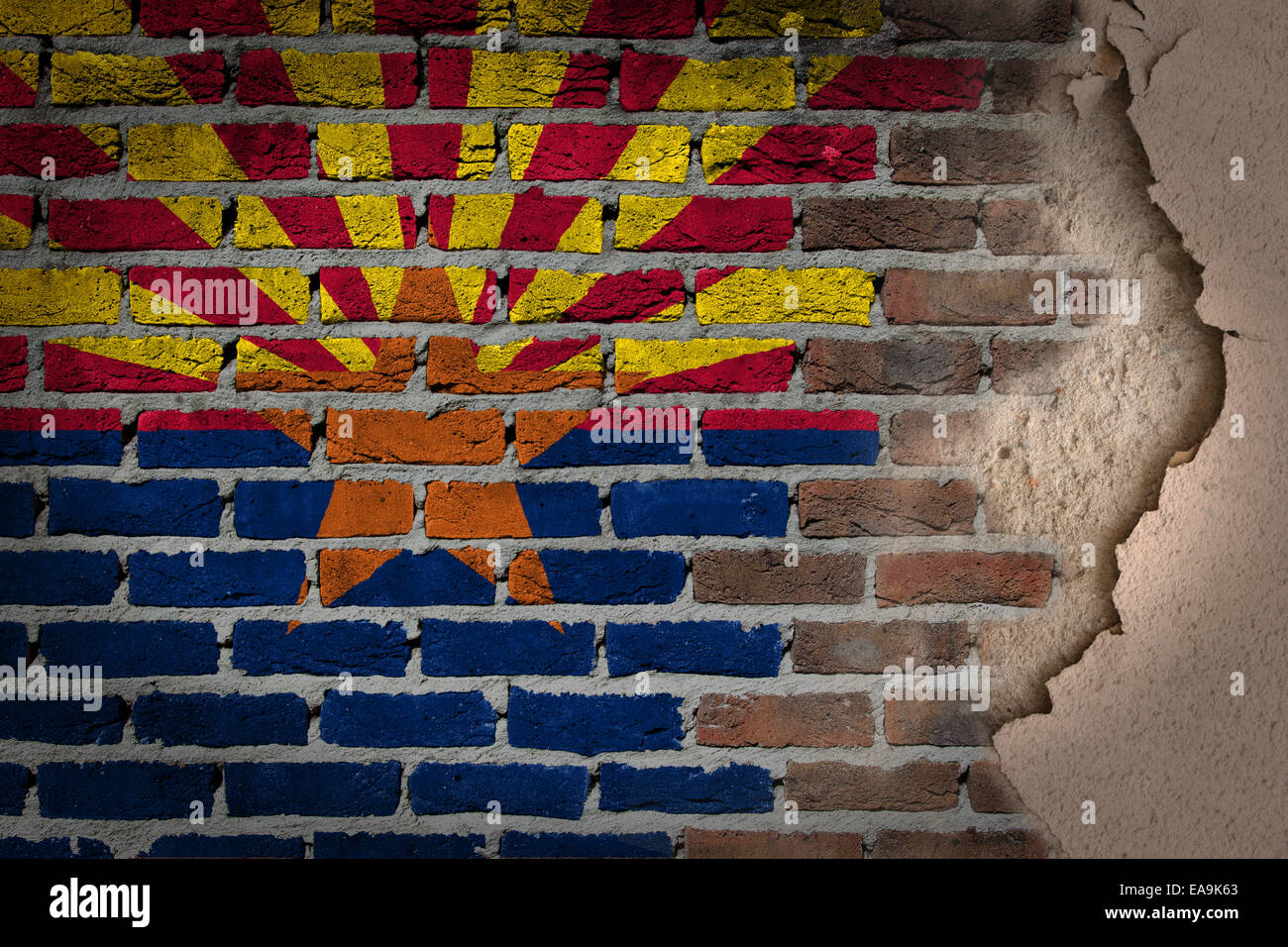 Dark brick wall texture with plaster - flag painted on wall - Arizona ...