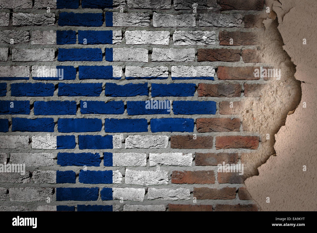 Dark brick wall texture with plaster - flag painted on wall - Finland ...