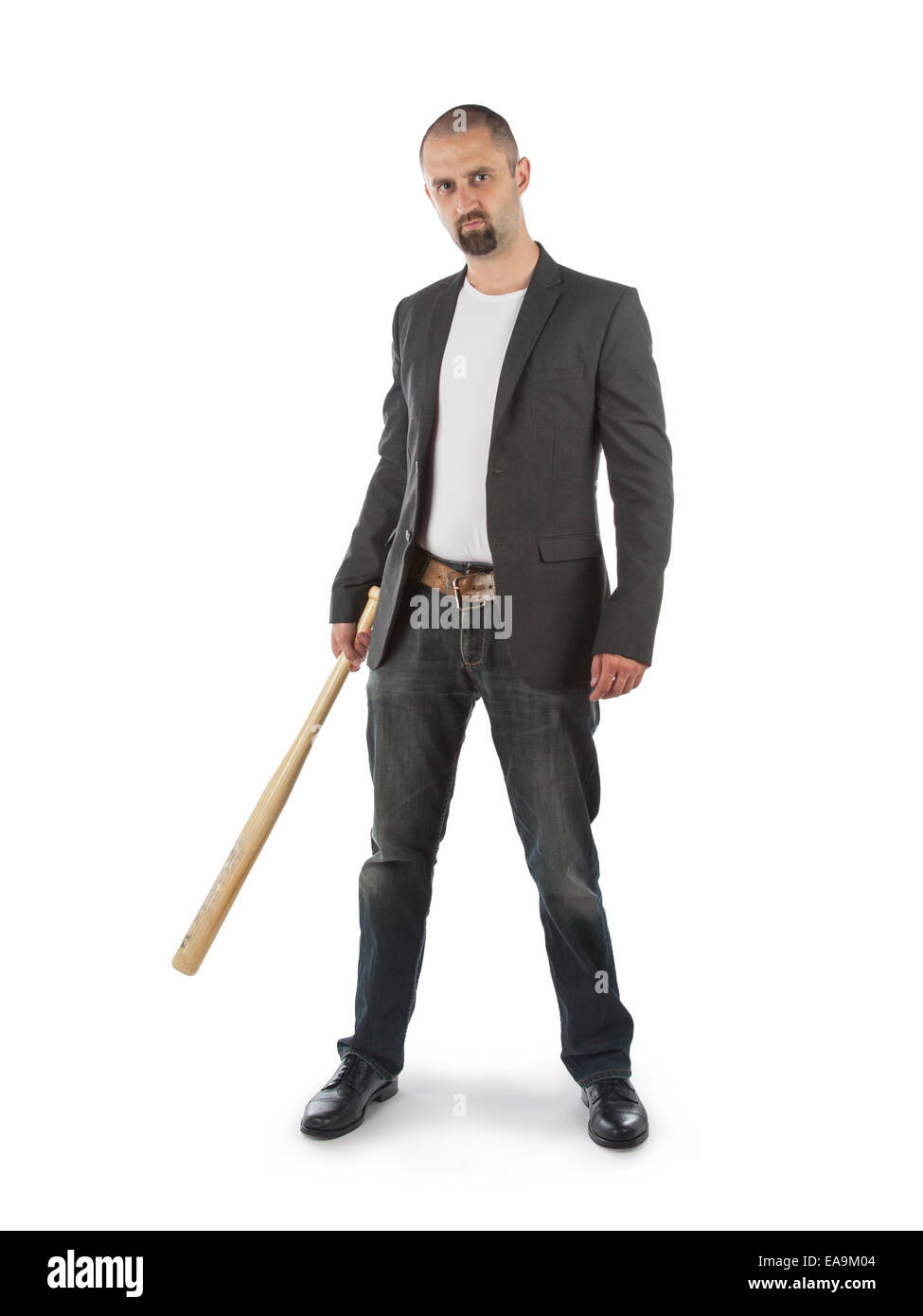 Angry looking man with bat, isolated on a white background Stock Photo ...