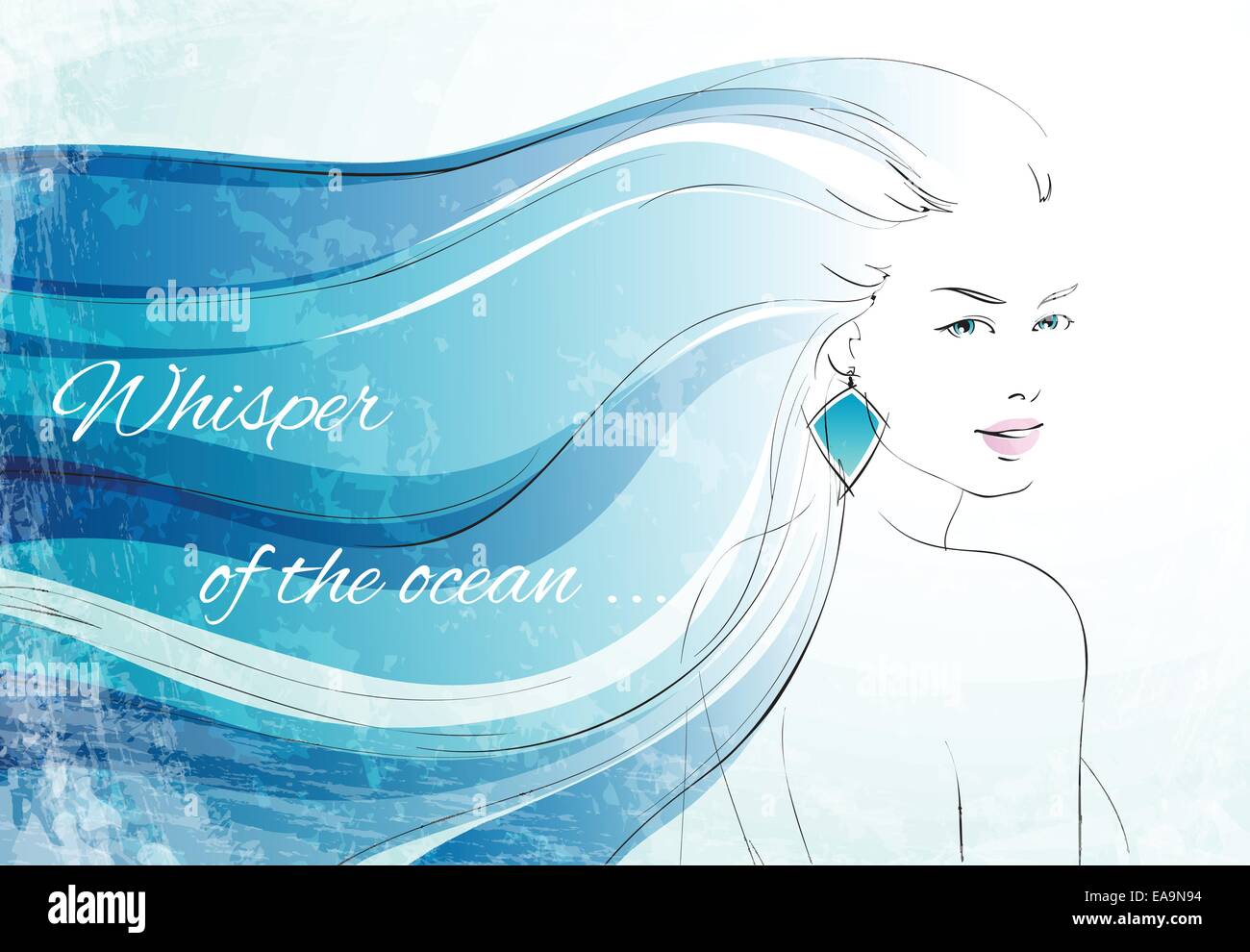 Whisper of the ocean background with sensual woman with wavy hairs vector illustration Stock ...