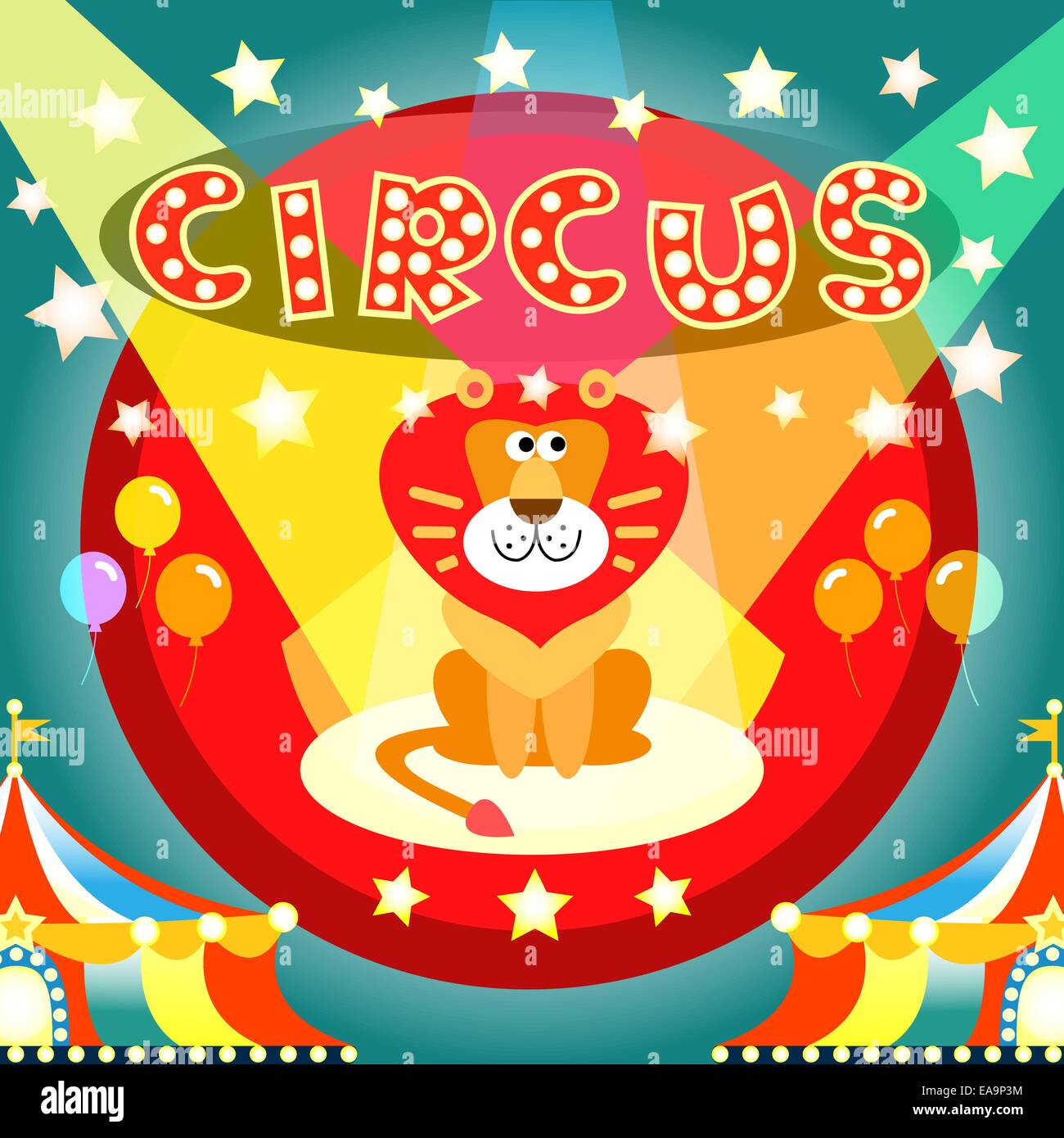 Lion on the circus arena poster vector illustration template Stock ...