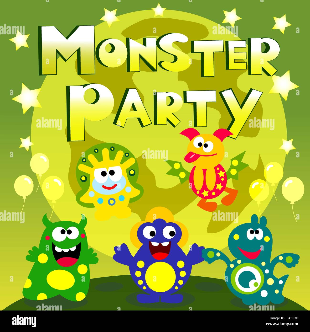 Cute cartoon monsters party poster vector illustration Stock Vector ...