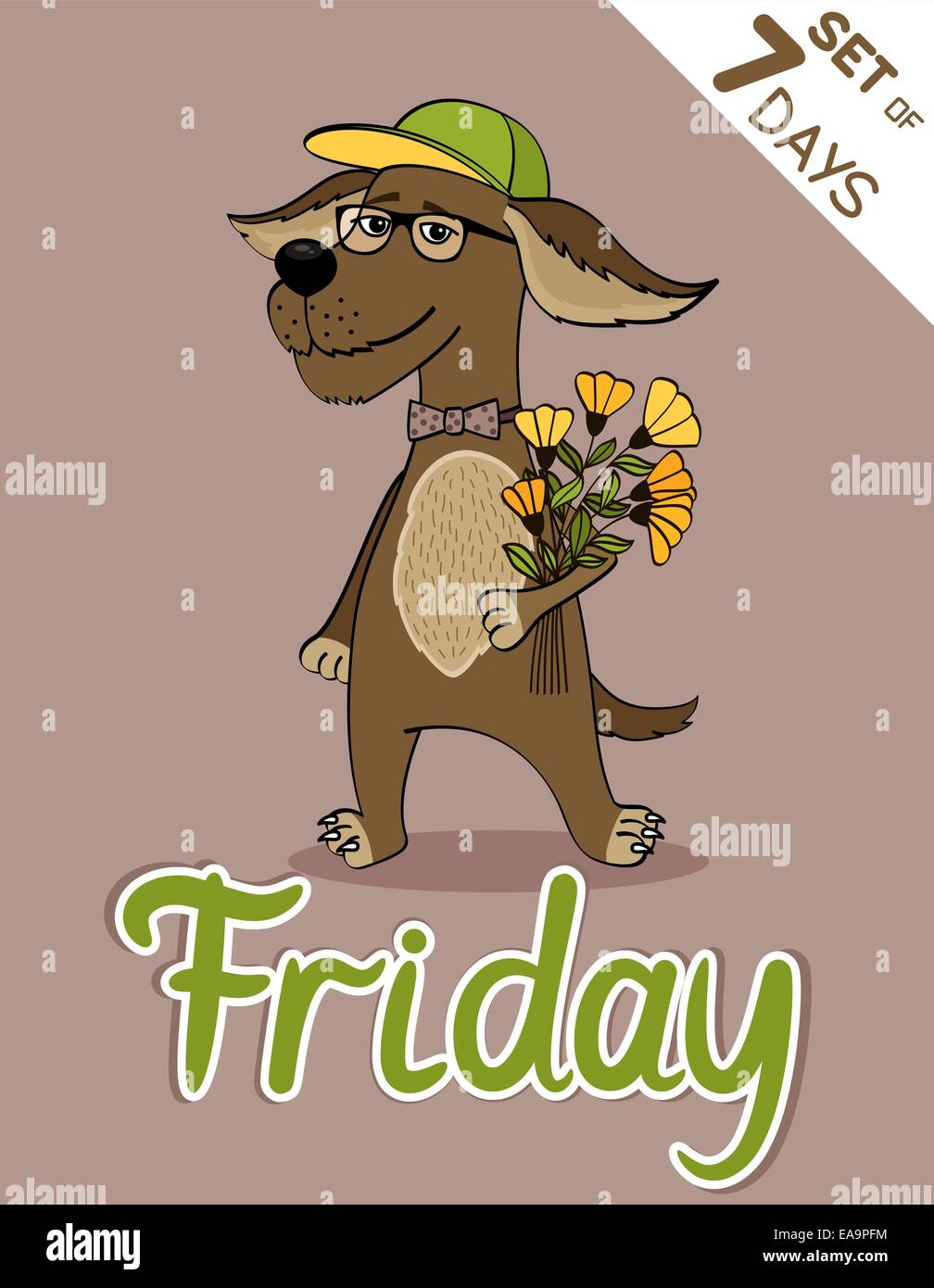 Friday dog weekdays hipster vector illustration calendarset Stock ...