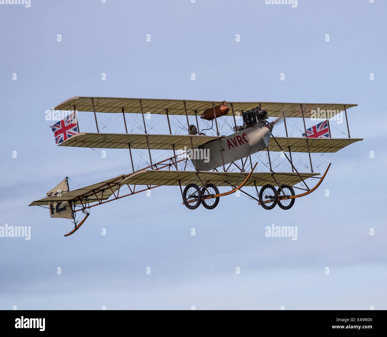 Avro Triplane replica flying at Old Warden airfield, Bedfordshire, in ...