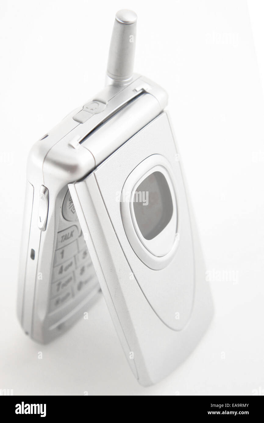 Silver Cell Phone isolated on white Stock Photo - Alamy
