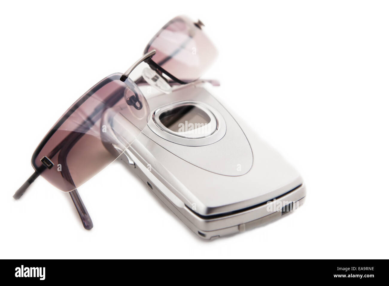Cellular Phone and Sunglasses isolated on white background Stock Photo ...