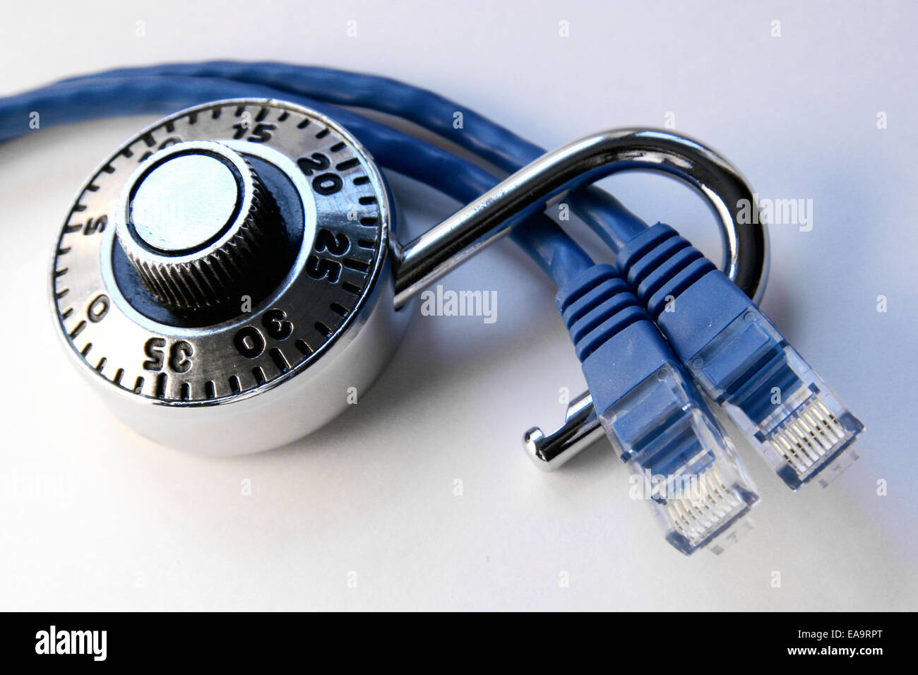 Network unlocked with lock on cables taken closeup Stock Photo - Alamy