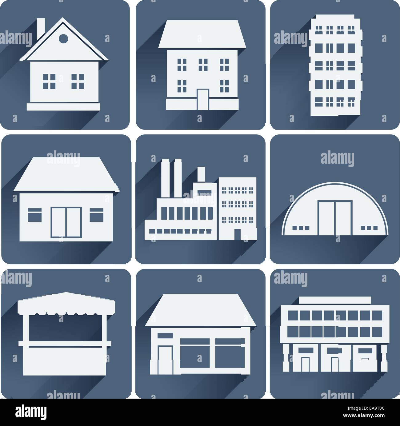Commercial industrial and residential building icons set vector ...