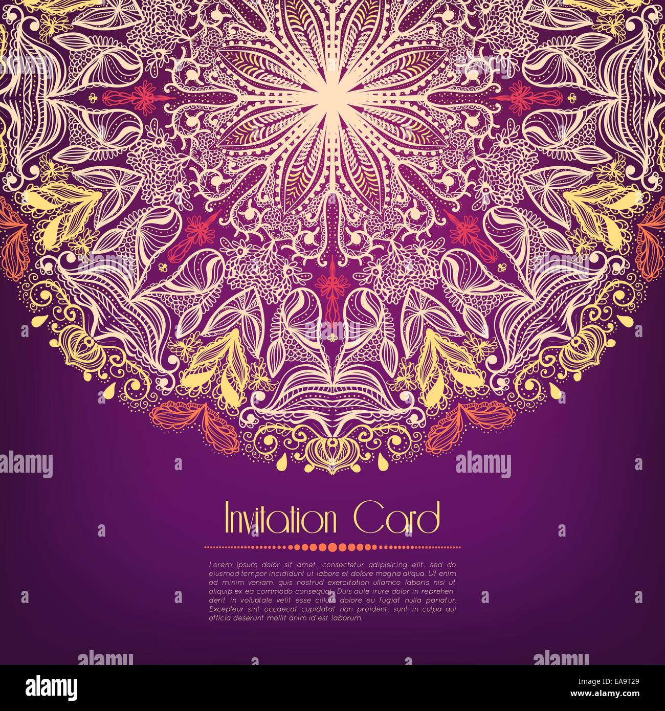 Ornamental violet invitation card template vector illustration Stock ...