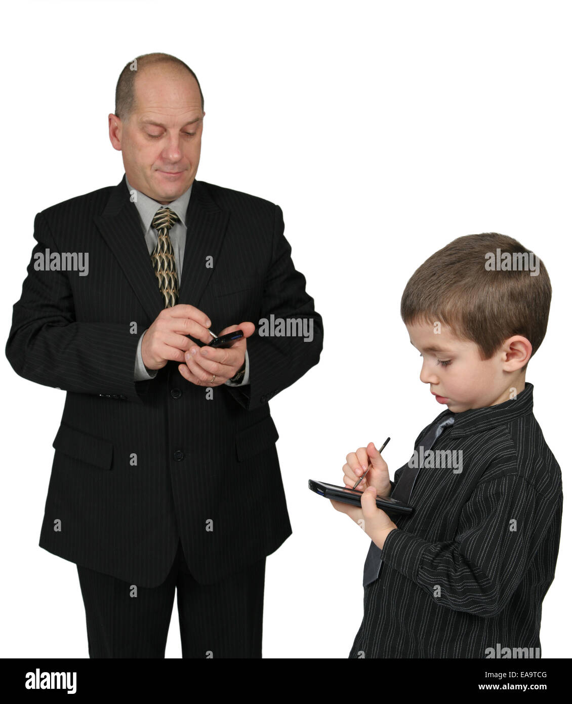 Young and old using a PDA isolated on white background Stock Photo - Alamy