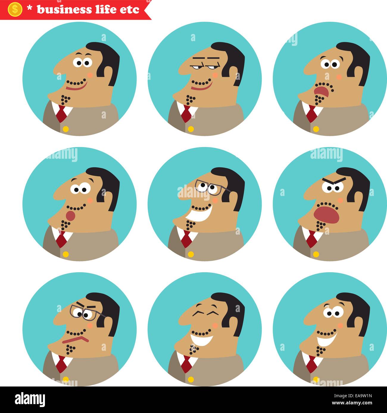Boss facial emotions, isolated icons set vector illustration Stock ...