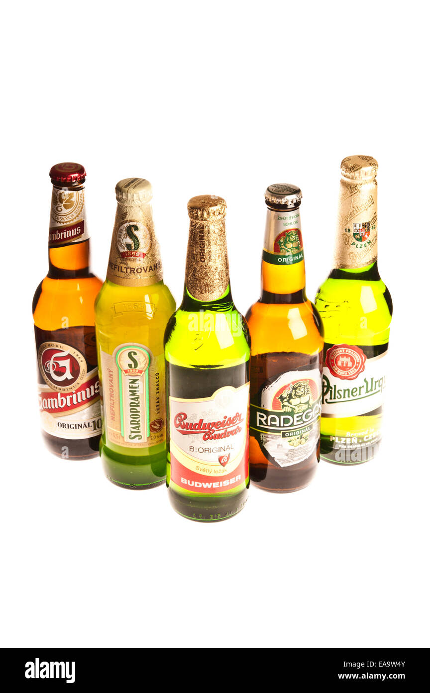 five bottles of Czech beers isolated Stock Photo - Alamy