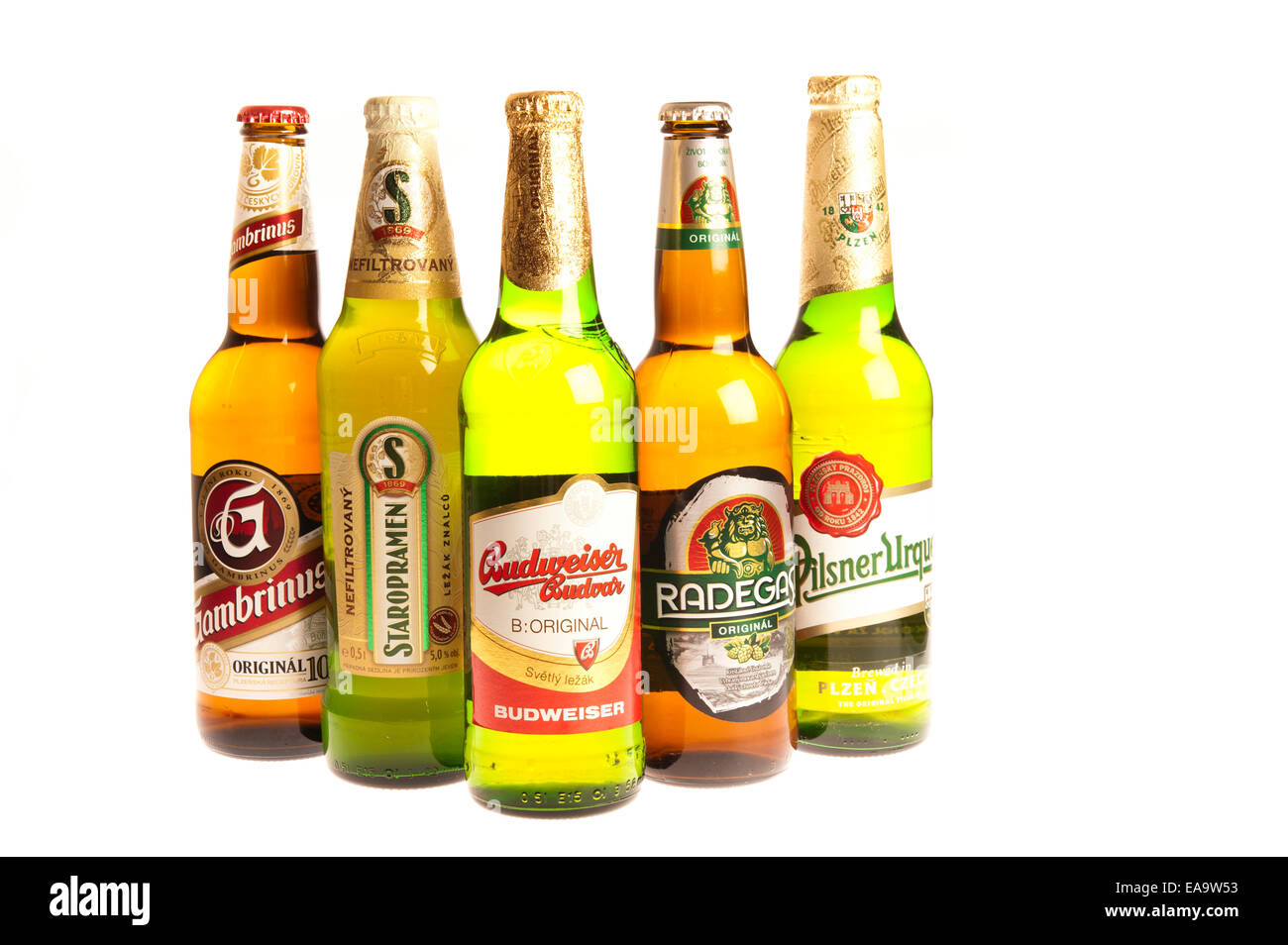 five bottles of Czech beers isolated Stock Photo - Alamy