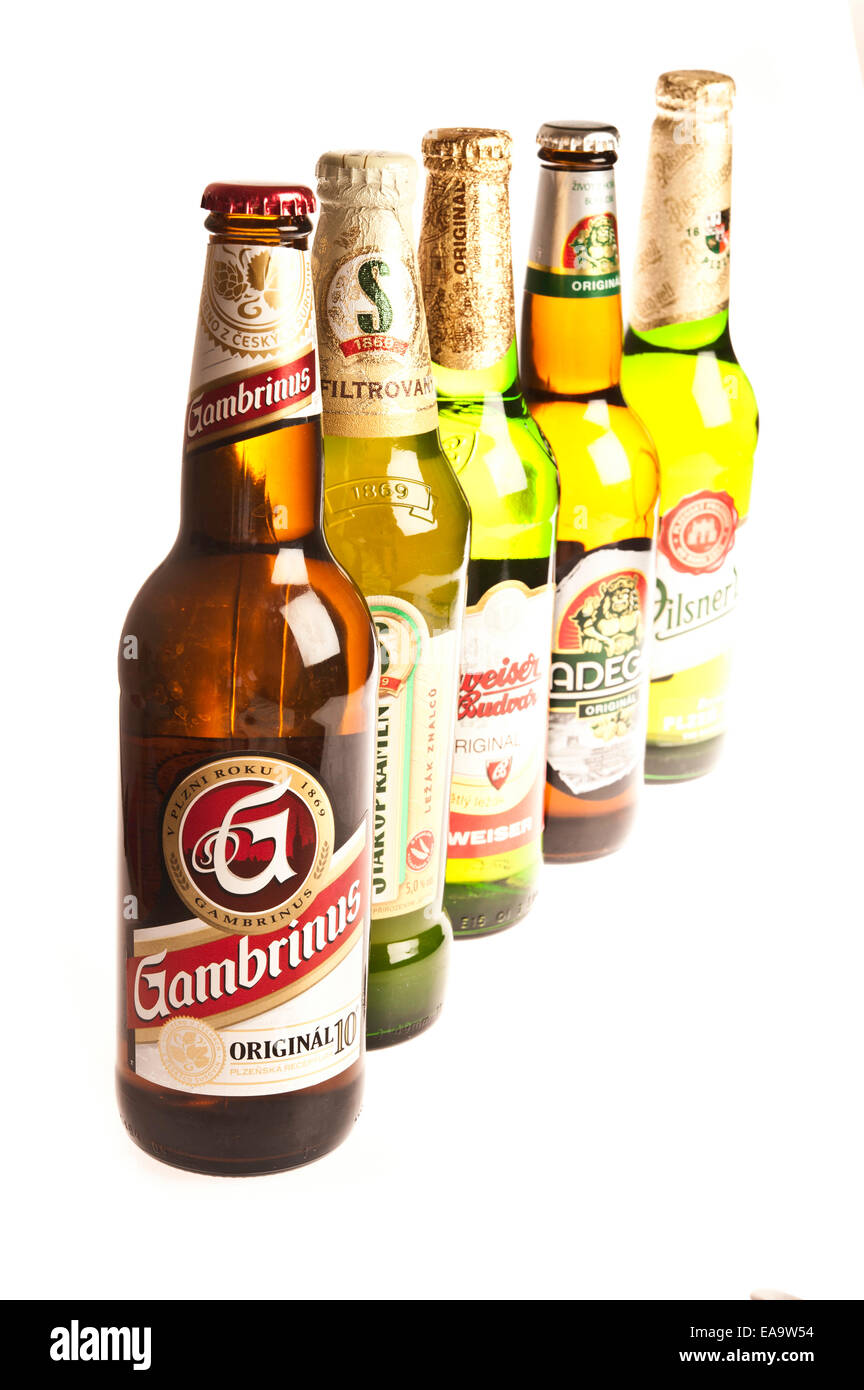 five bottles of Czech beers isolated Stock Photo - Alamy