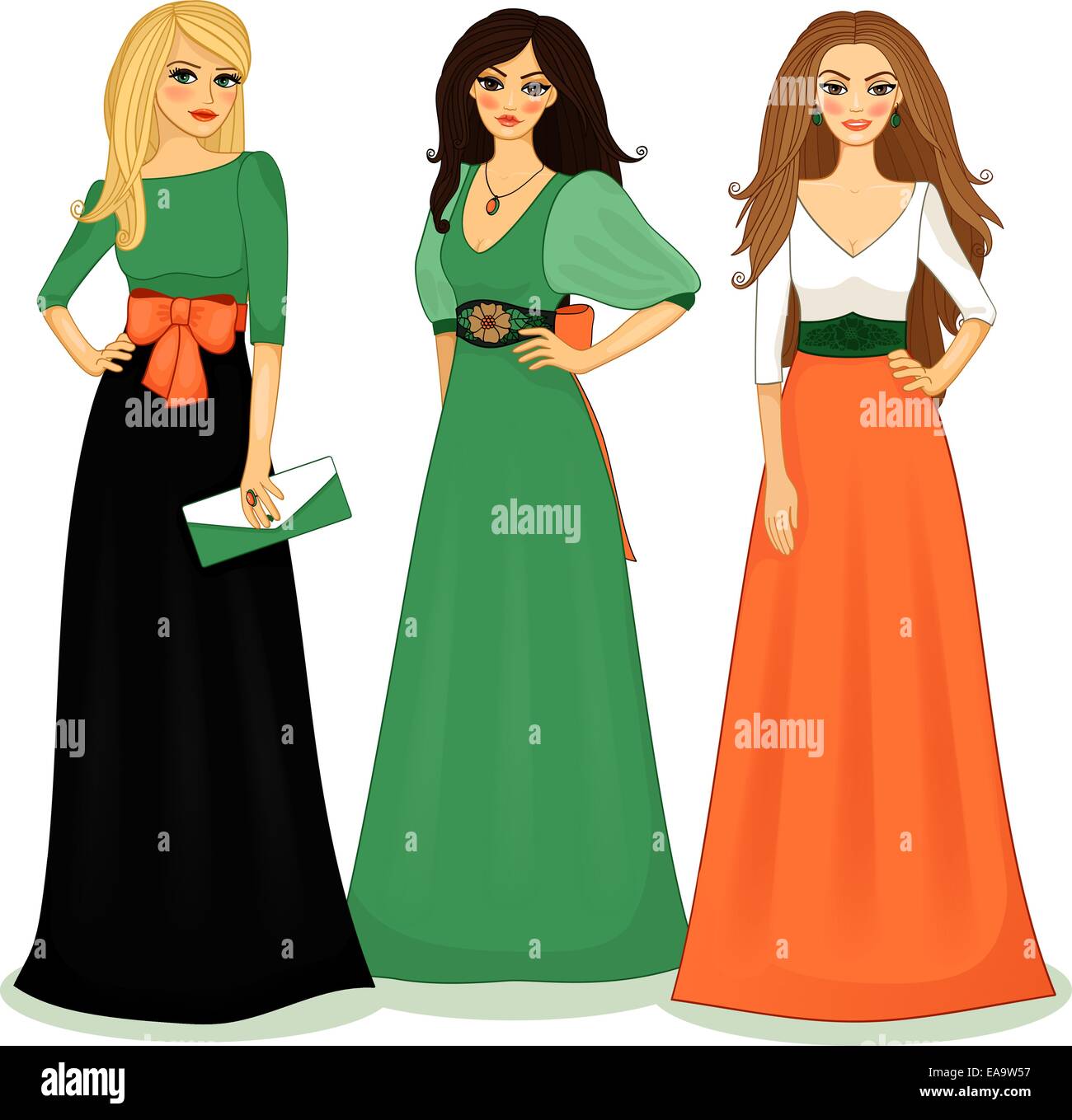 Set of beautiful girls vector illustration isolated Stock Vector Image ...
