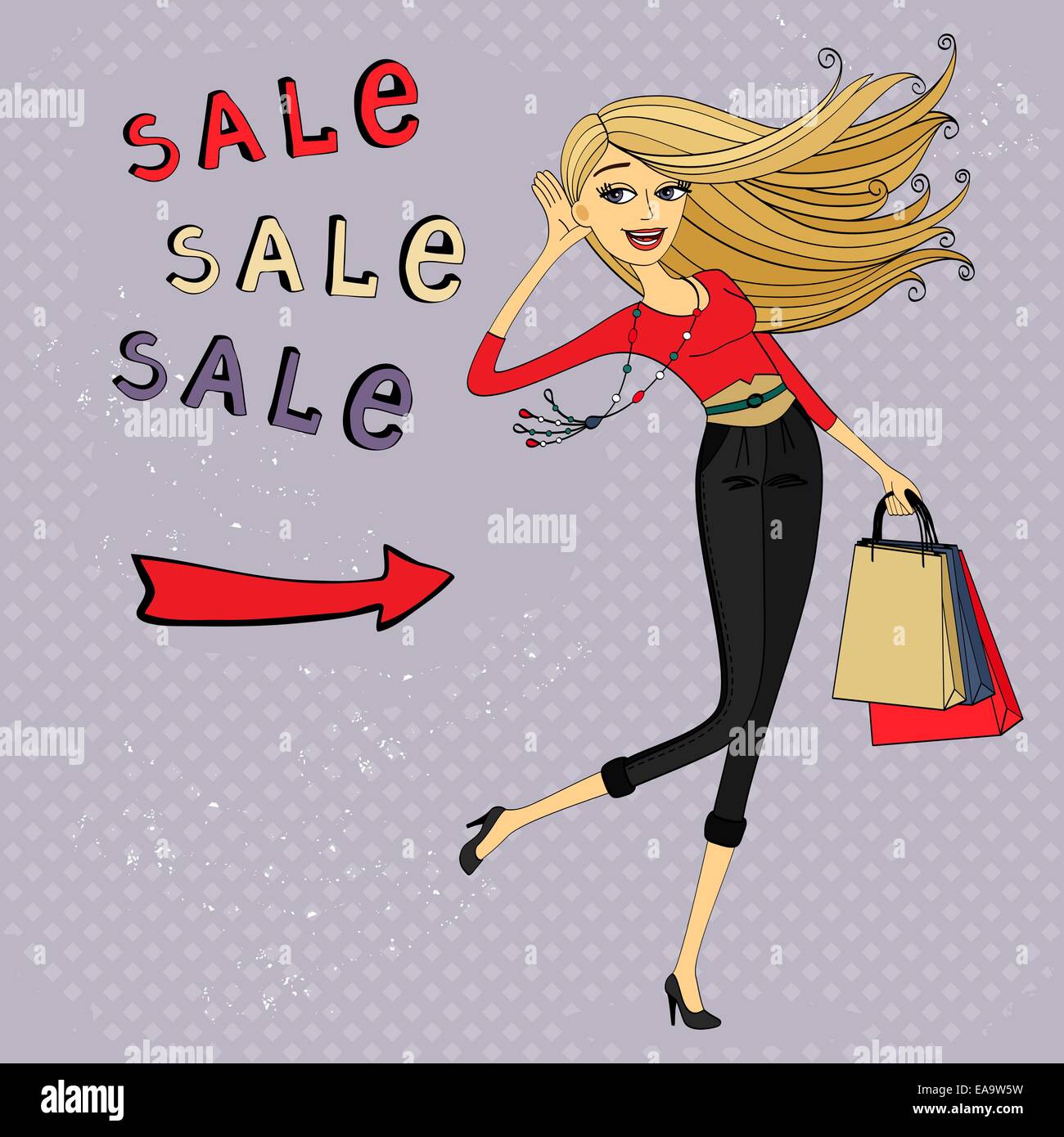 Fashion sale ad, shopping girl with bags vector illustration Stock ...