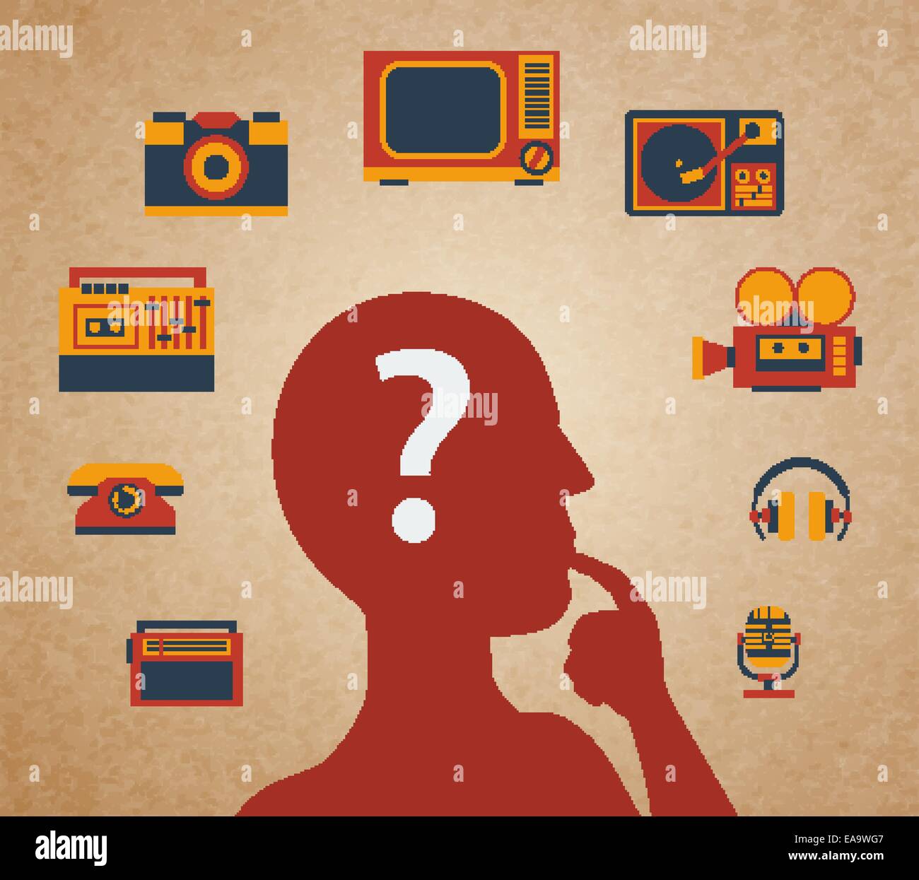 Difficult choice, silhouette of the head and media icons vector ...
