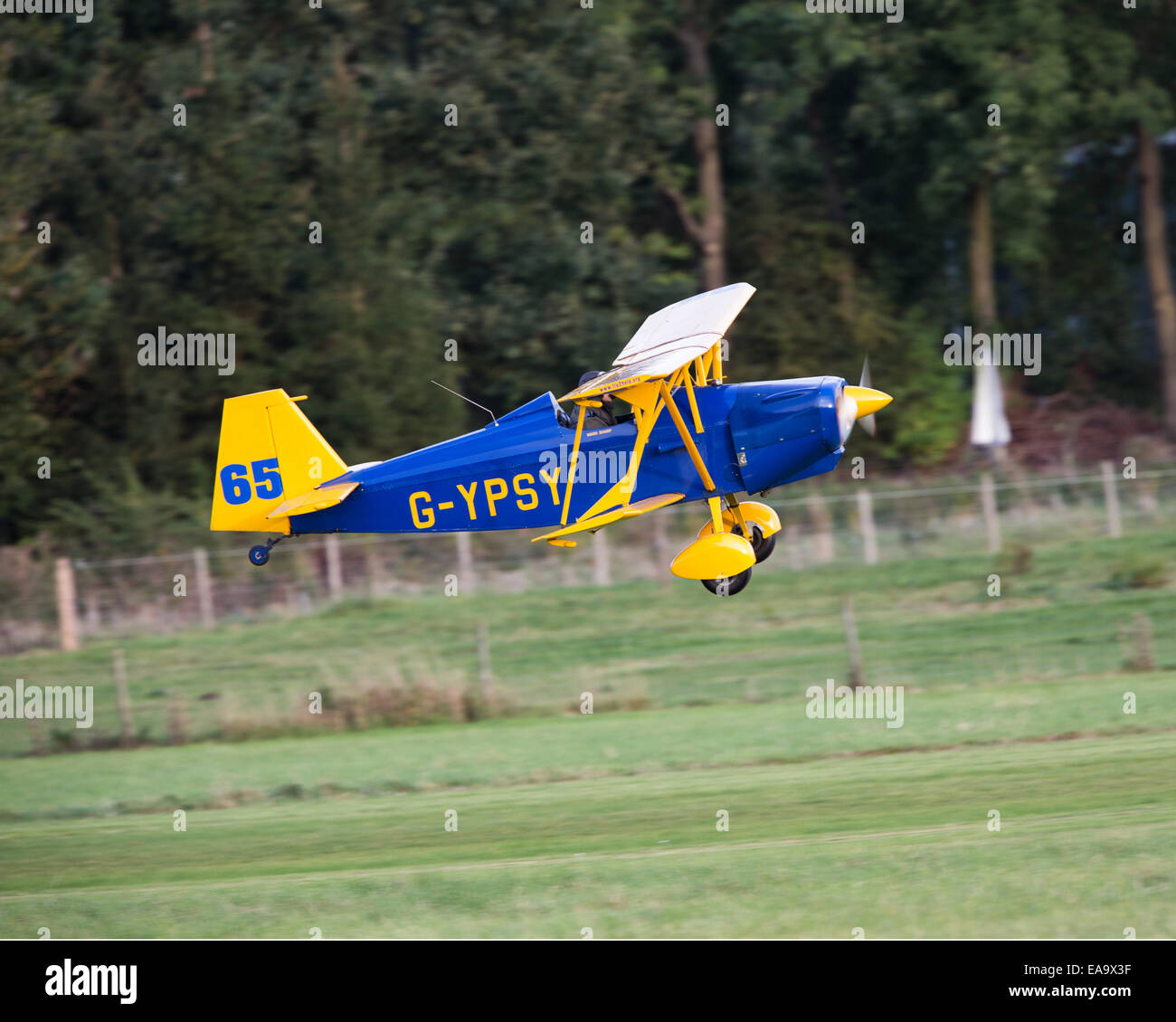 Andreasson BA-4B aerobatic biplane aircraft G-YPSY taking off from Old ...