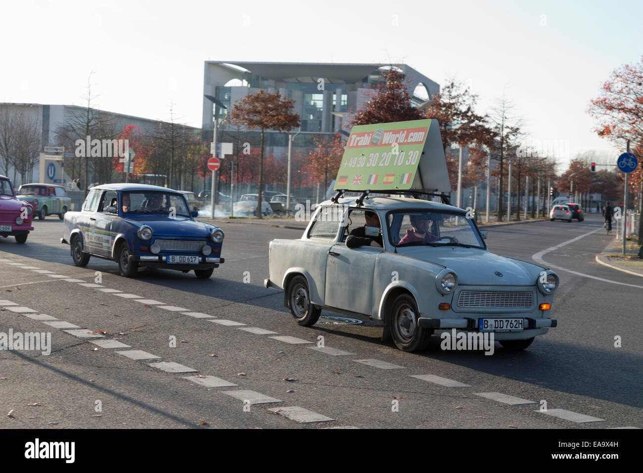 Old Trabant cars, or Trabis, on the road in Berlin, Germany Stock Photo ...
