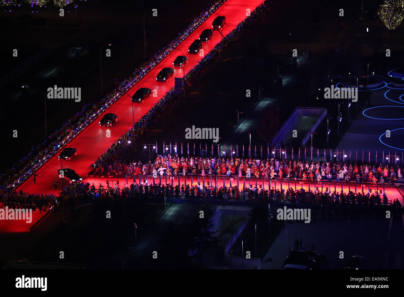 Beijing, China. 10th Nov, 2014. A motorcade arrives at the National ...