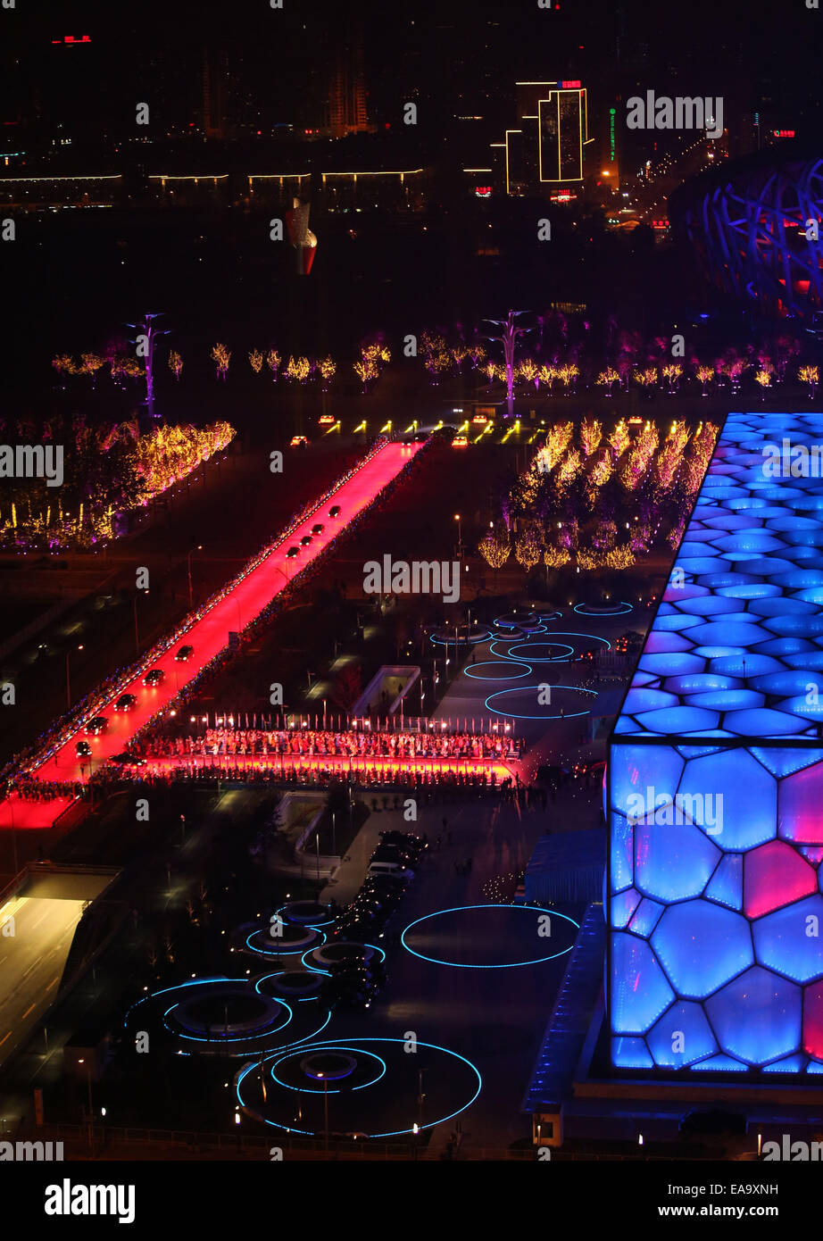 Beijing, China. 10th Nov, 2014. A motorcade arrives at the National ...