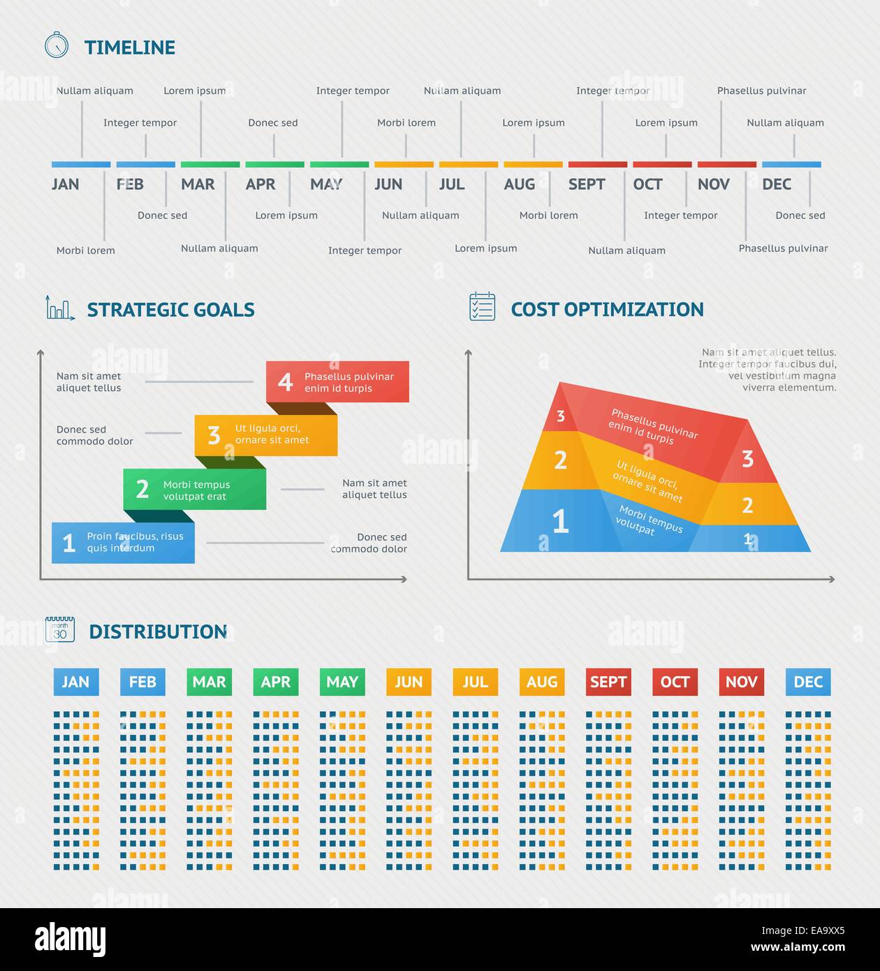 Business infographics charts for timeline strategy optimization and ...
