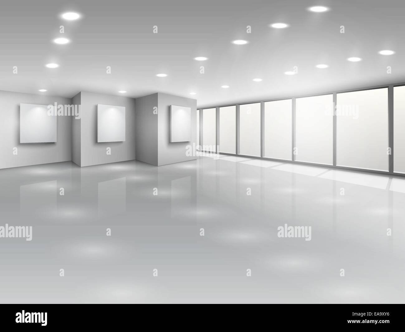 Empty gallery interior with light windows vector illustration Stock ...